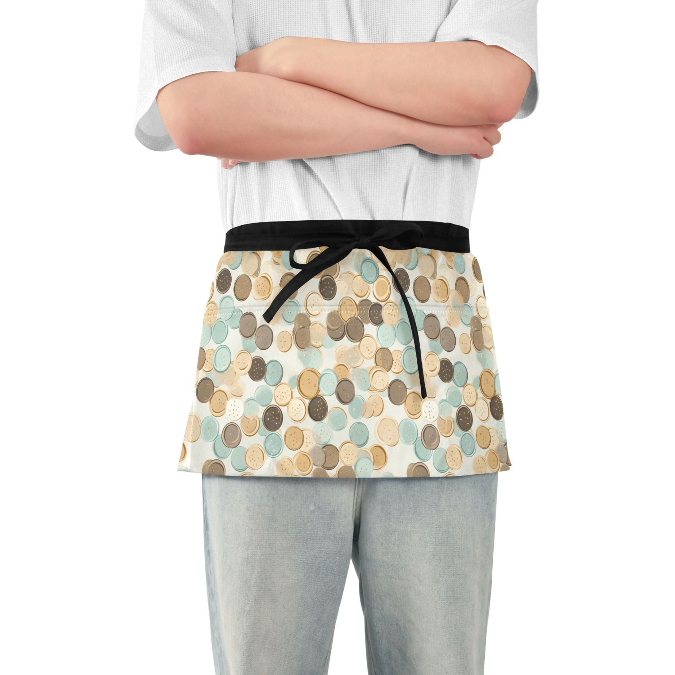 Colorful Buttons Server Apron with 3 Pockets Waterproof Waitress Waist ...