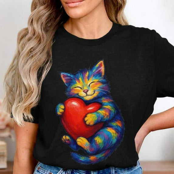 Colorful C1At Heart S1Hirt, RainB1Ow C1At h1ugging Heart T S1Hirt, Cute ...