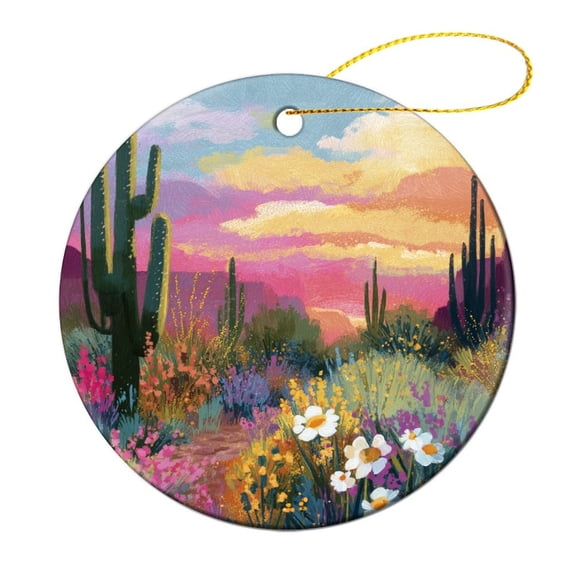Colorful Cacti And Wildflowers Ceramic Ornament Tropical Plants Cactus ...