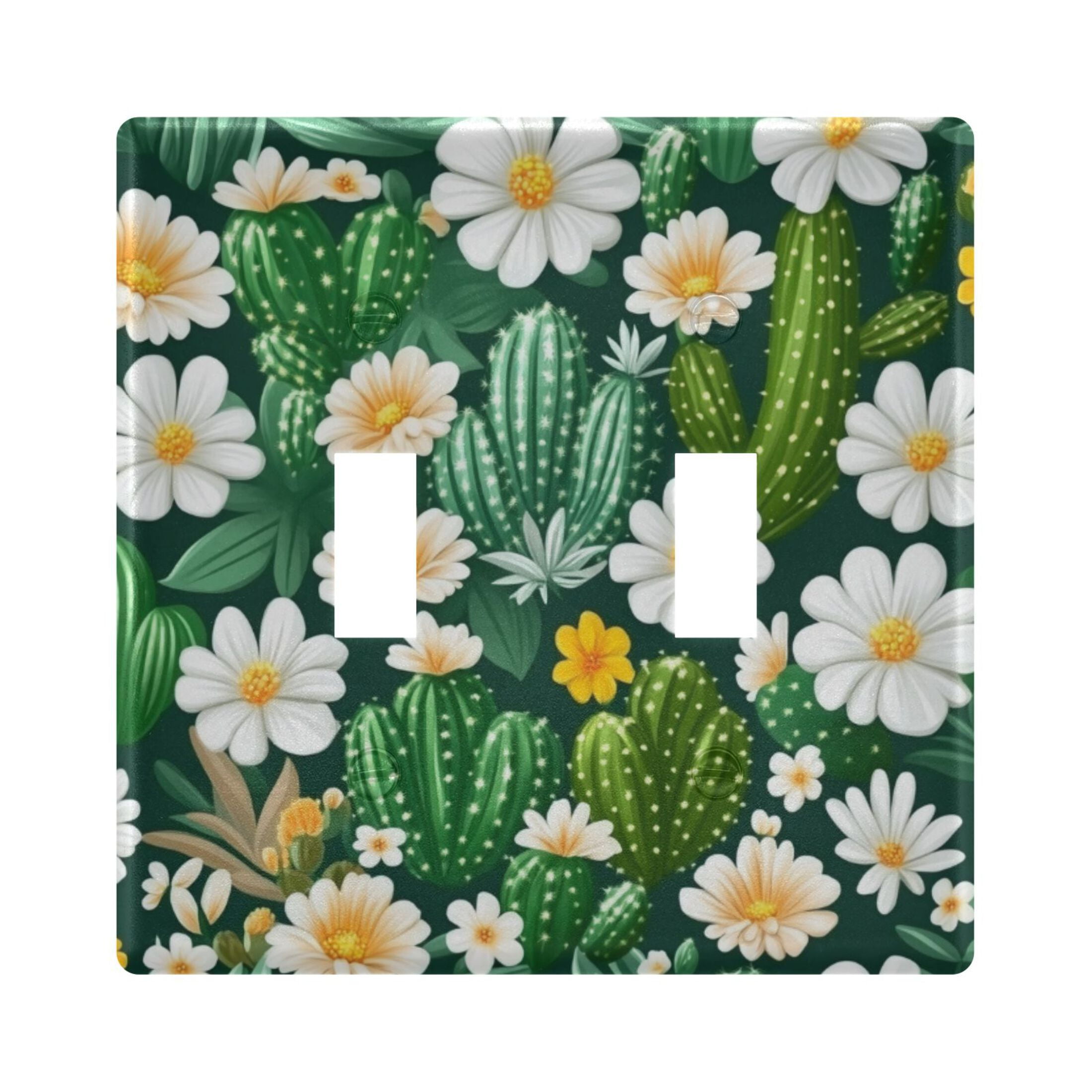 Colorful Cacti and Flowers Light Switch Cover Decorative 2 Gang Wall ...
