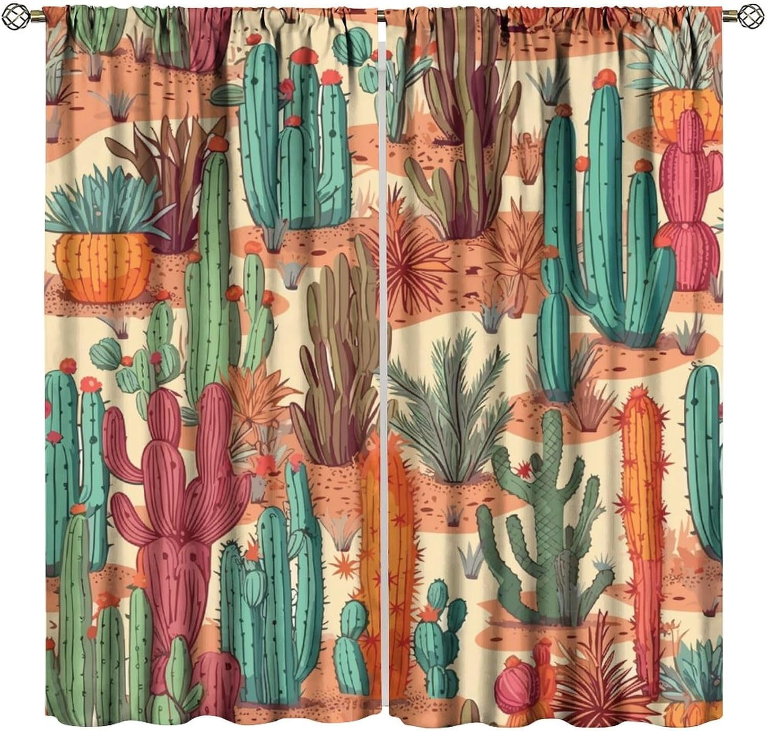 Colorful Cactus Curtains Tropical Succulent Cacti Plant Flowers Desert ...