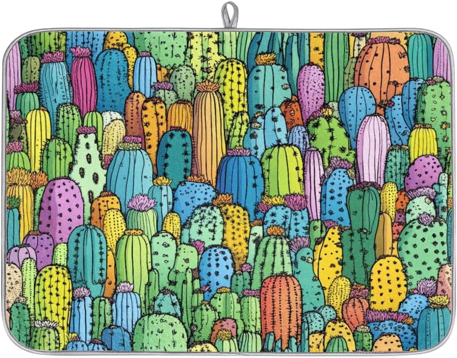 Colorful Cactus Dish Drying Mat Kitchen Counter Mat 16" x 18 ...