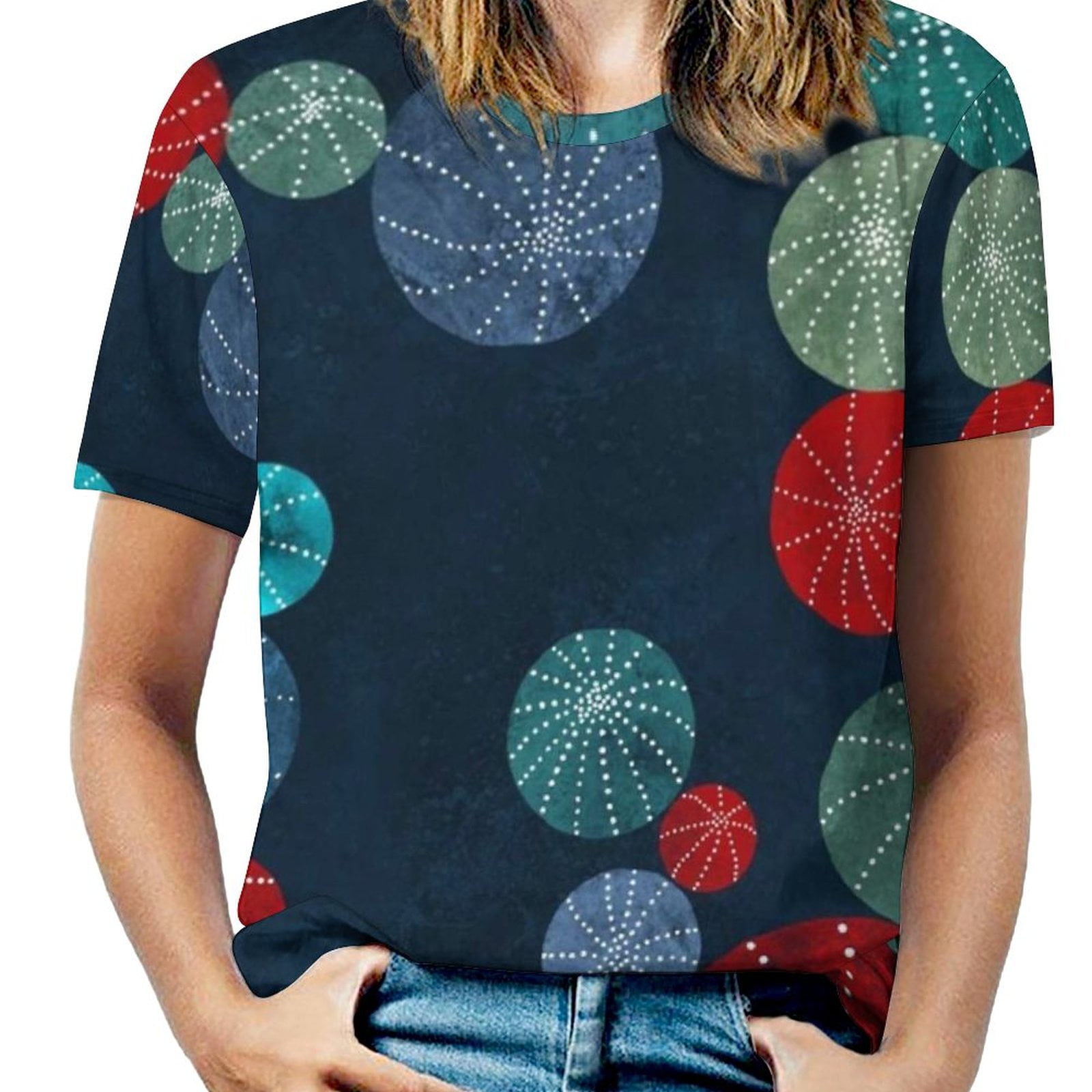 Colorful Cactus Field Slit Sleeve Cold Shoulder Print Women T Shirt ...