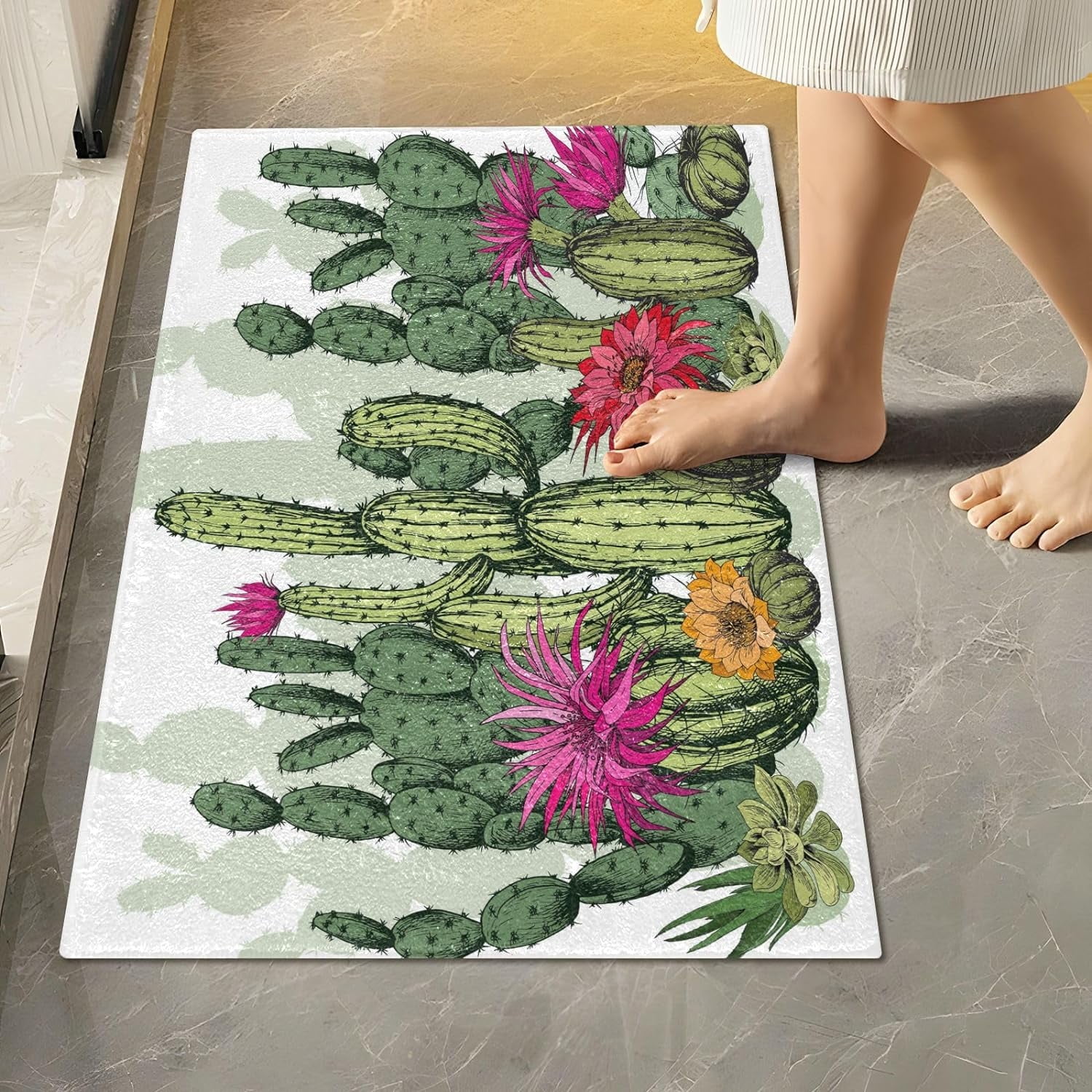 Colorful Cactus Flower Toilet Rugs U-Shaped Absorbent Non-Slip Bath Rug ...