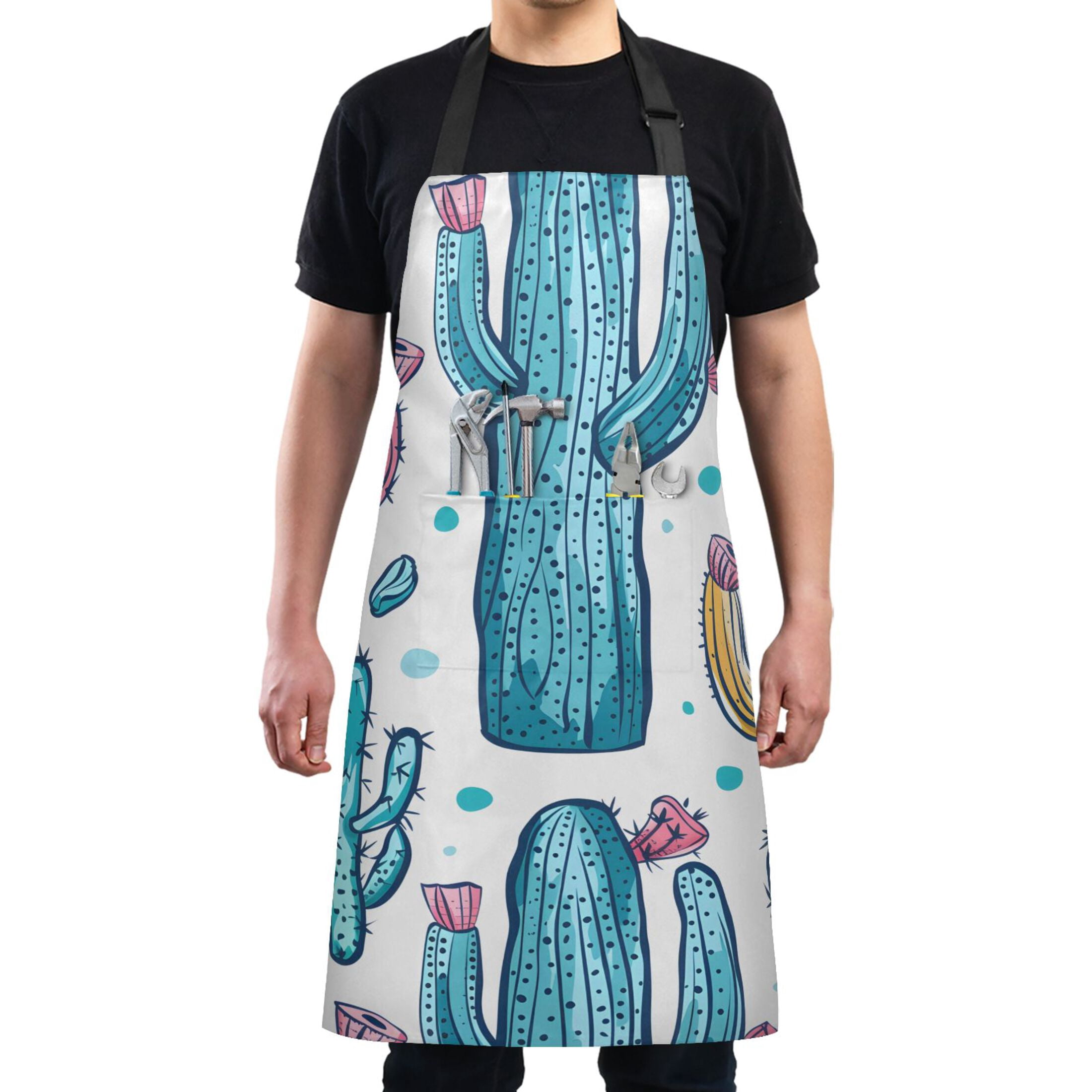 Colorful Cactus Kitchen Apron with 2 Pockets Adjustable waterproof ...