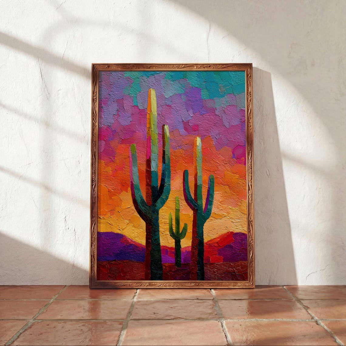 Colorful Cactus Mexican Desert Sunset Southwest Saguaro Landscape Decor ...