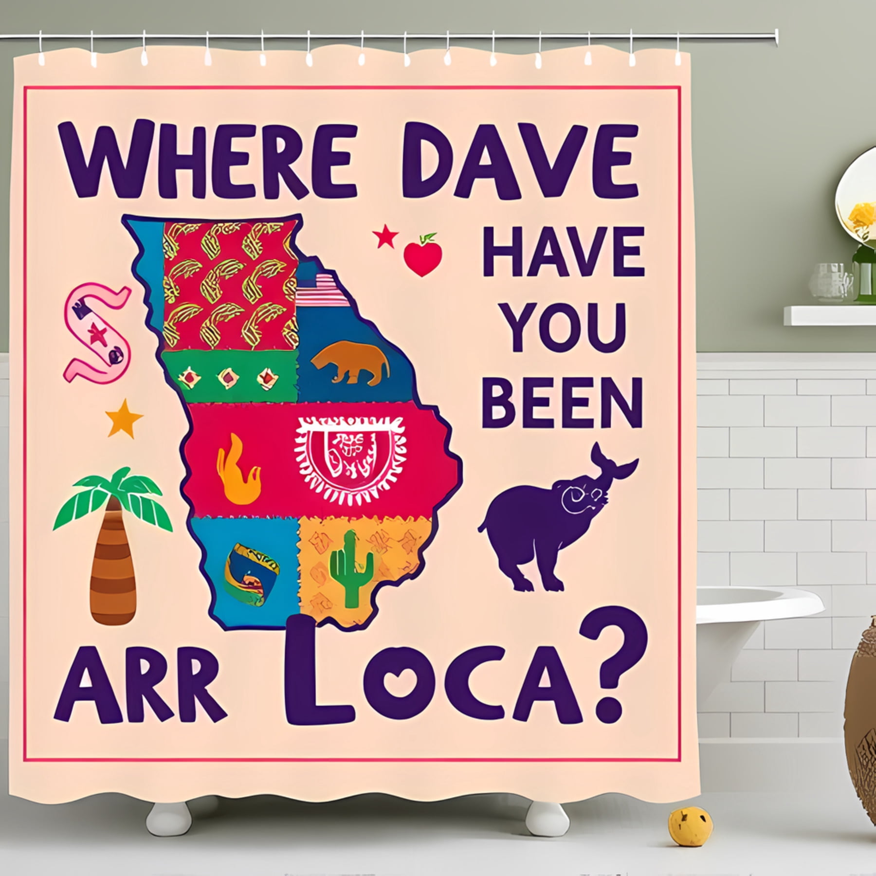 Colorful California Map Shower Curtain with Playful Graphics Trees ...