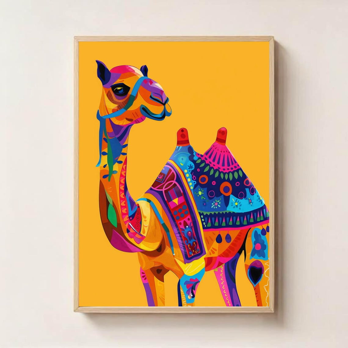 Colorful Camel Digital Print – Vibrant Camel Wall Art On Yellow, Boho ...