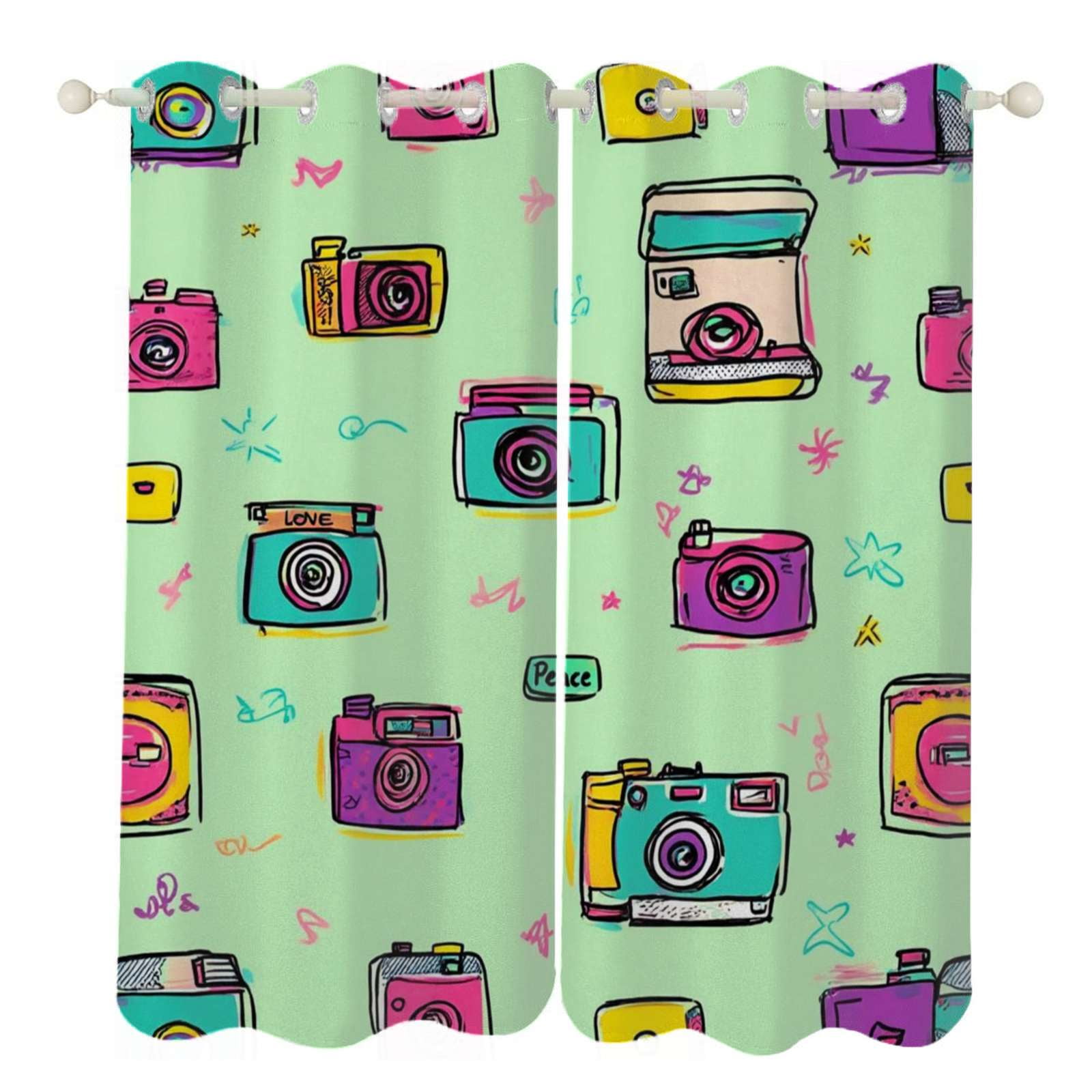 Colorful Camera Pattern Print Sunshade Curtains Home Bedroom Living ...