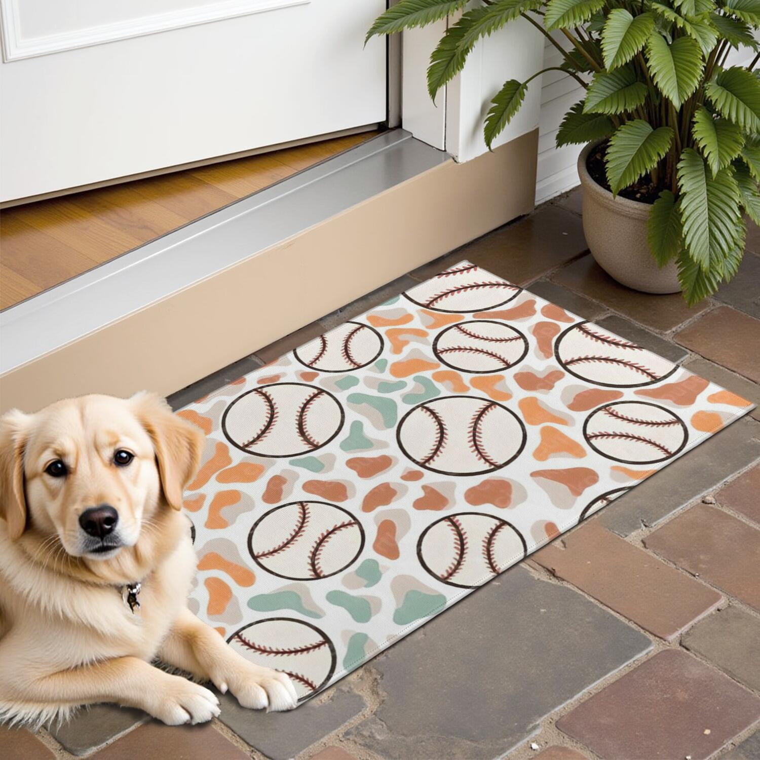 Colorful Camo Baseballs Pattern Door Rugs,Washable Non Slip Door Mats ...