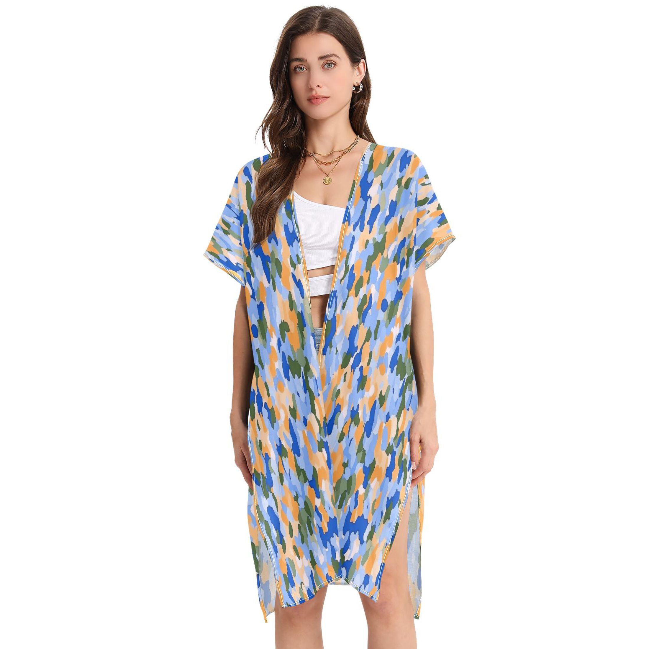 Colorful Camouflage Pattern Women's Swimwear Cover Up Summer Cardigan ...