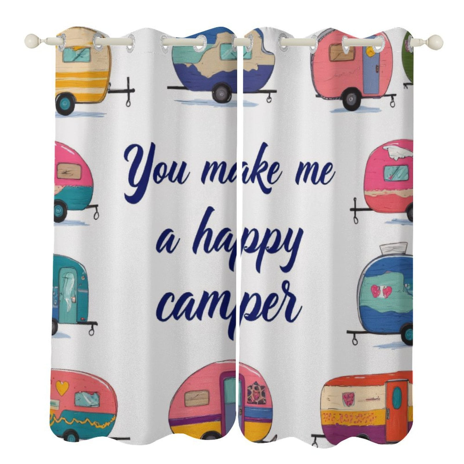 Colorful Camper Pattern with Heart Designs 2 Panels Curtains for ...