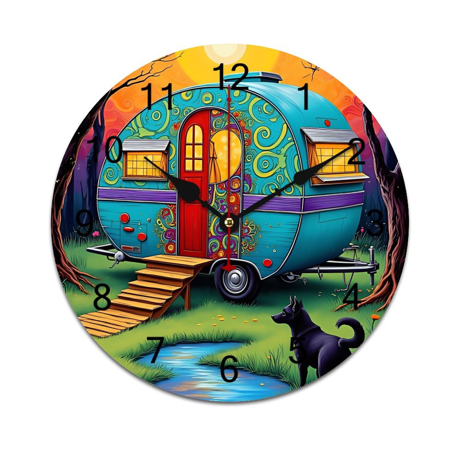 Colorful Camper Trailer Bedroom Wall Clock Large Modern Kitchen Dinning ...