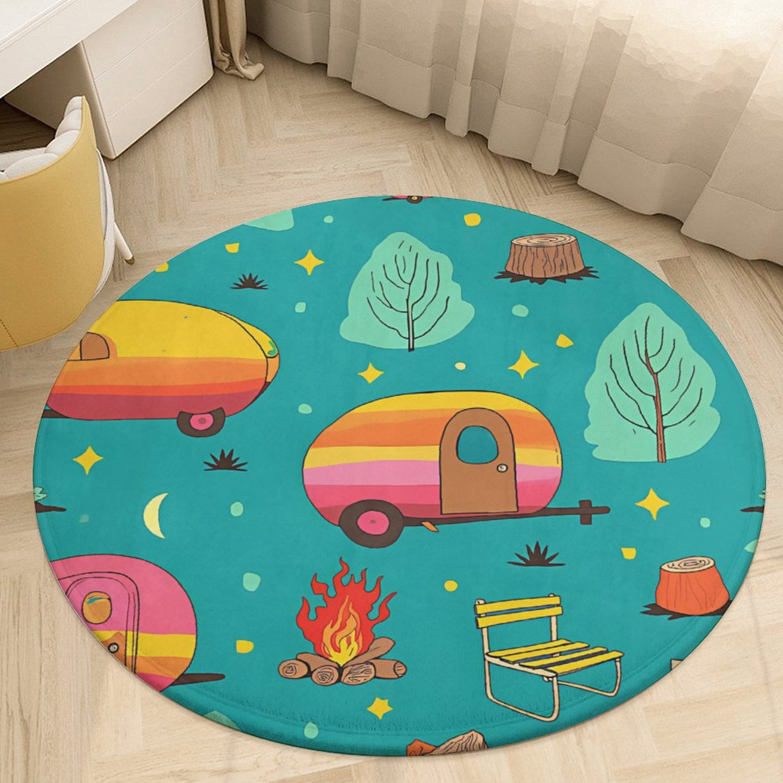 Colorful Camper Trailers Round Area Rugs for Bedroom Living Room, 6FT ...