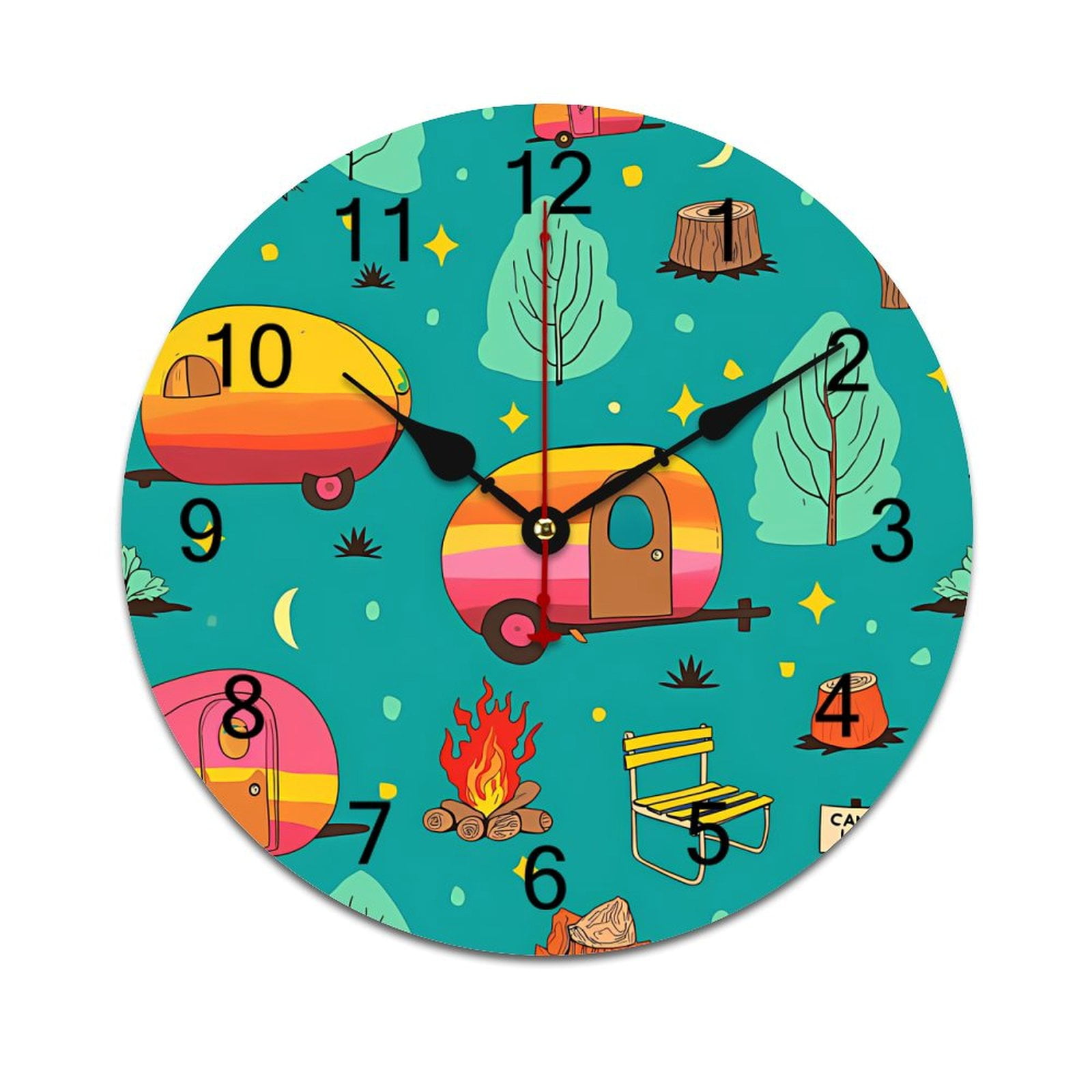 Colorful Camper Trailers Word Saying Big Wall Clock Home Decor Art ...
