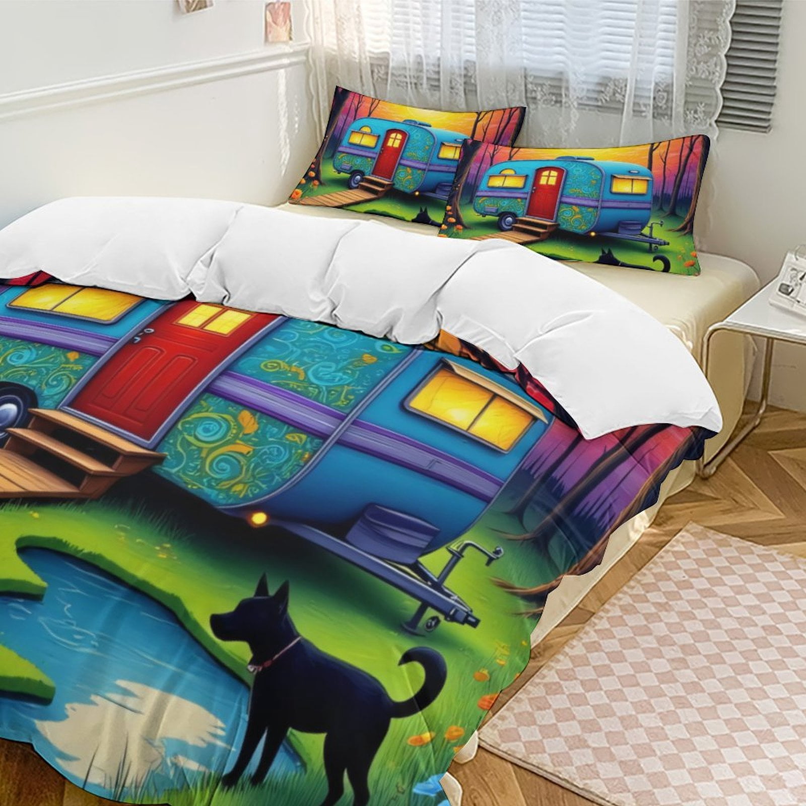 Colorful Camper in Forest(1)_1 3D Duvet Cover Set Quilt Cover Theme of ...