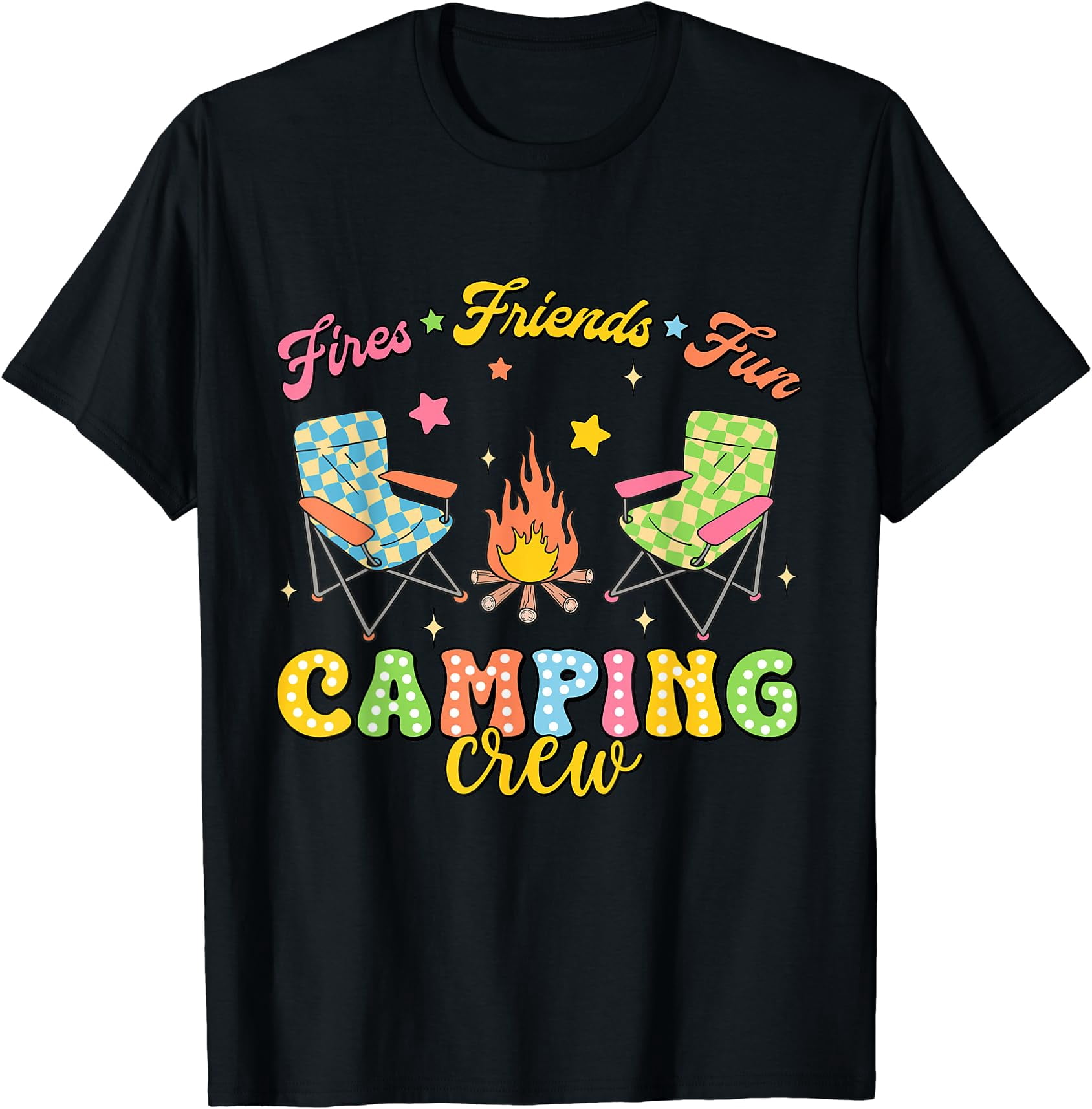 Colorful Camping Theme T-Shirt for Summer Vibes with Campfire and ...