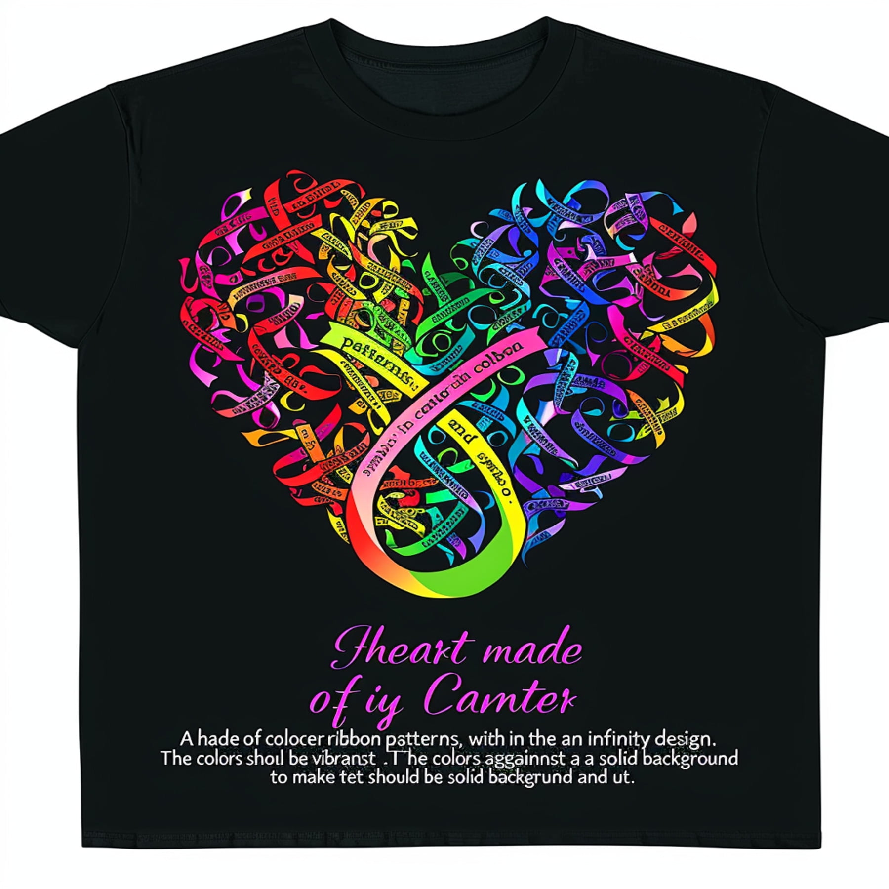 Colorful Cancer Ribbon Heart Infinity Symbol Black TShirt Fight Cancer ...