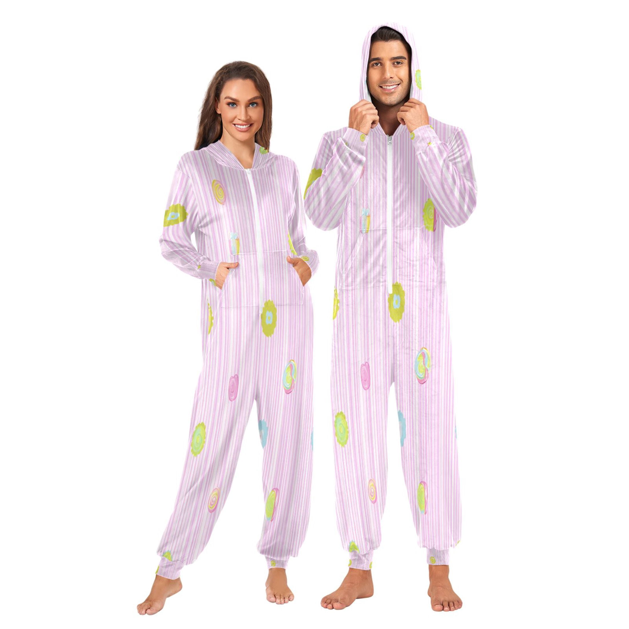 Colorful Candies on Striped Background Adult onesie Pajamas, Crystal ...