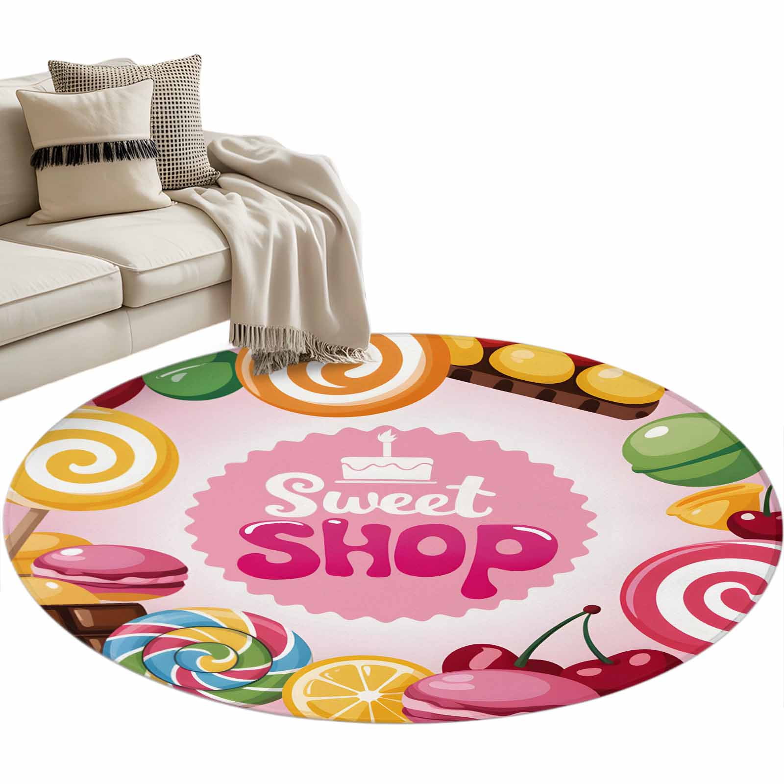Colorful Candy Area Rug, Cake Sweet Shop Chocolate Sticks Fruit ...