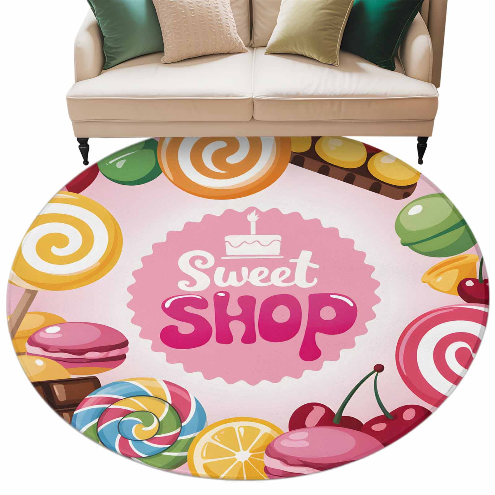 Colorful Candy Area Rug, Cake Sweet Shop Chocolate Sticks Fruit ...