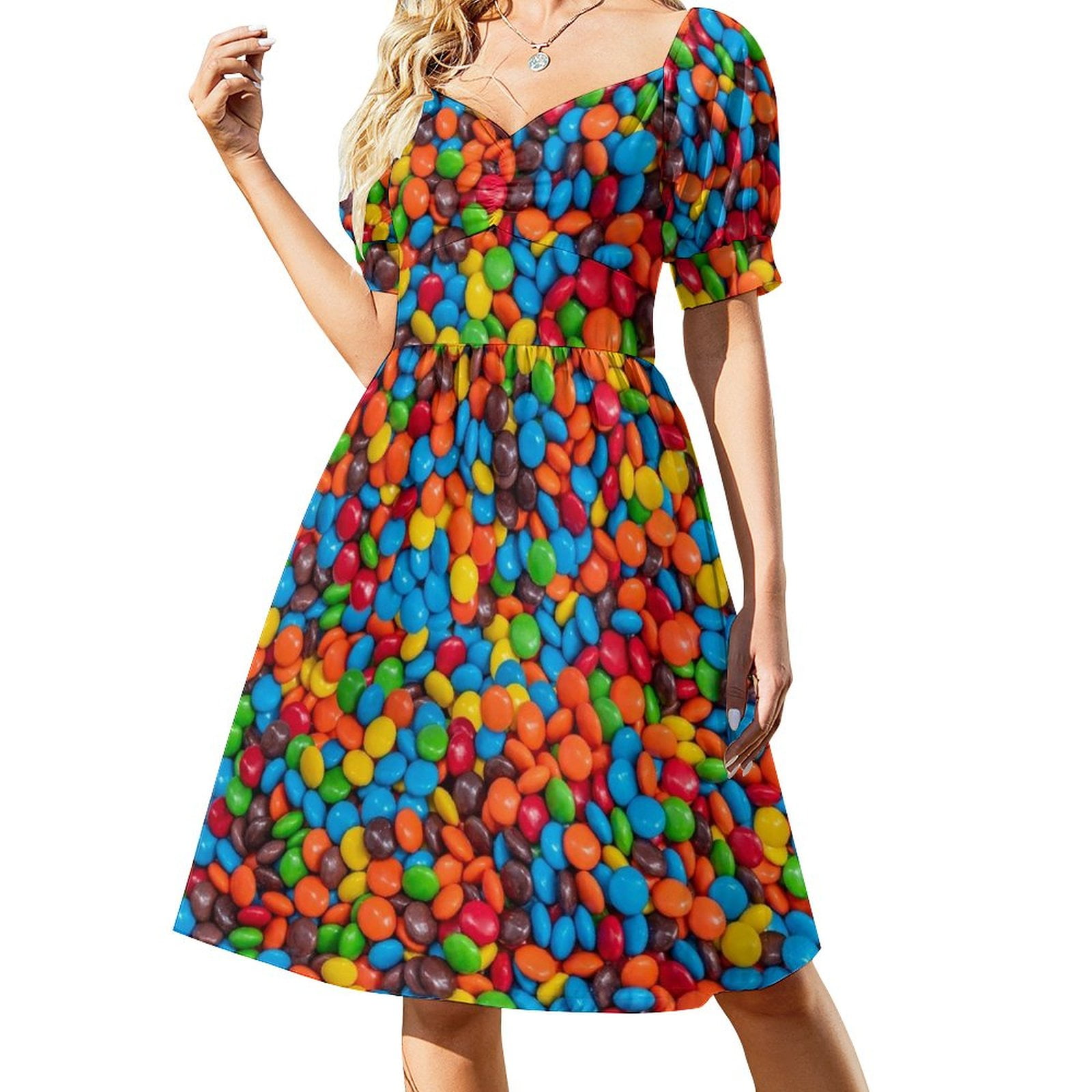 Colorful Candy-Coated Chocolate Pattern Sleeveless Dress women's ...