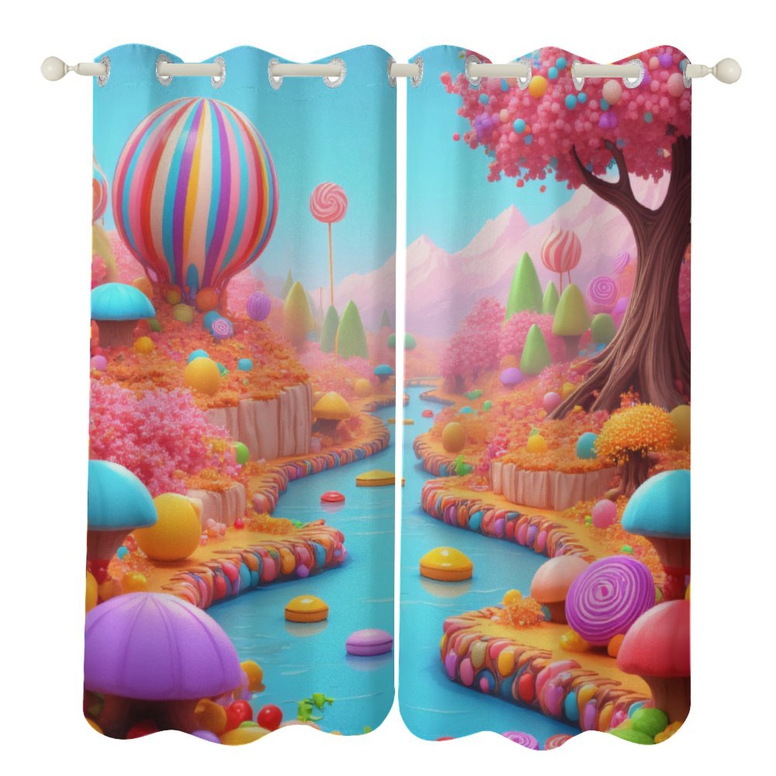 Colorful Candy Land 2 Panels 3D Printing Pattern Curtain for Bedroom ...