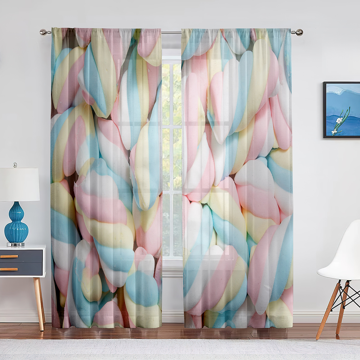 Colorful Candy Lollipop Sheer Voile Curtain Happiness Sugar Fun Theme ...