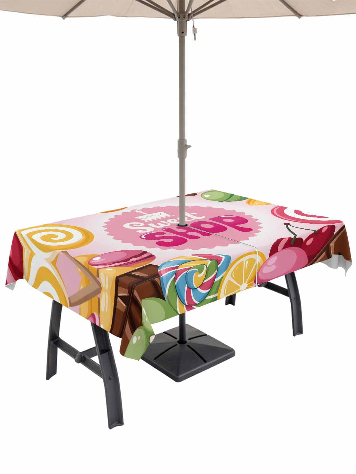 Colorful Candy Rectangle Outdoor Tablecloth with Umbrella Hole Cake ...