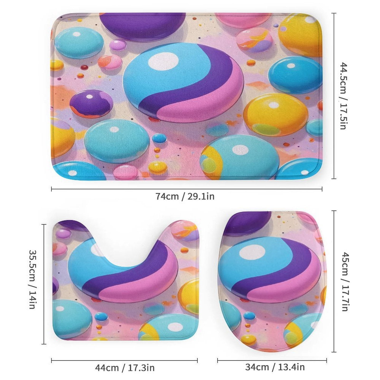Colorful Candy Spheres Pattern Bathroom Mats Sets 3 Piece, Bath Mat ...