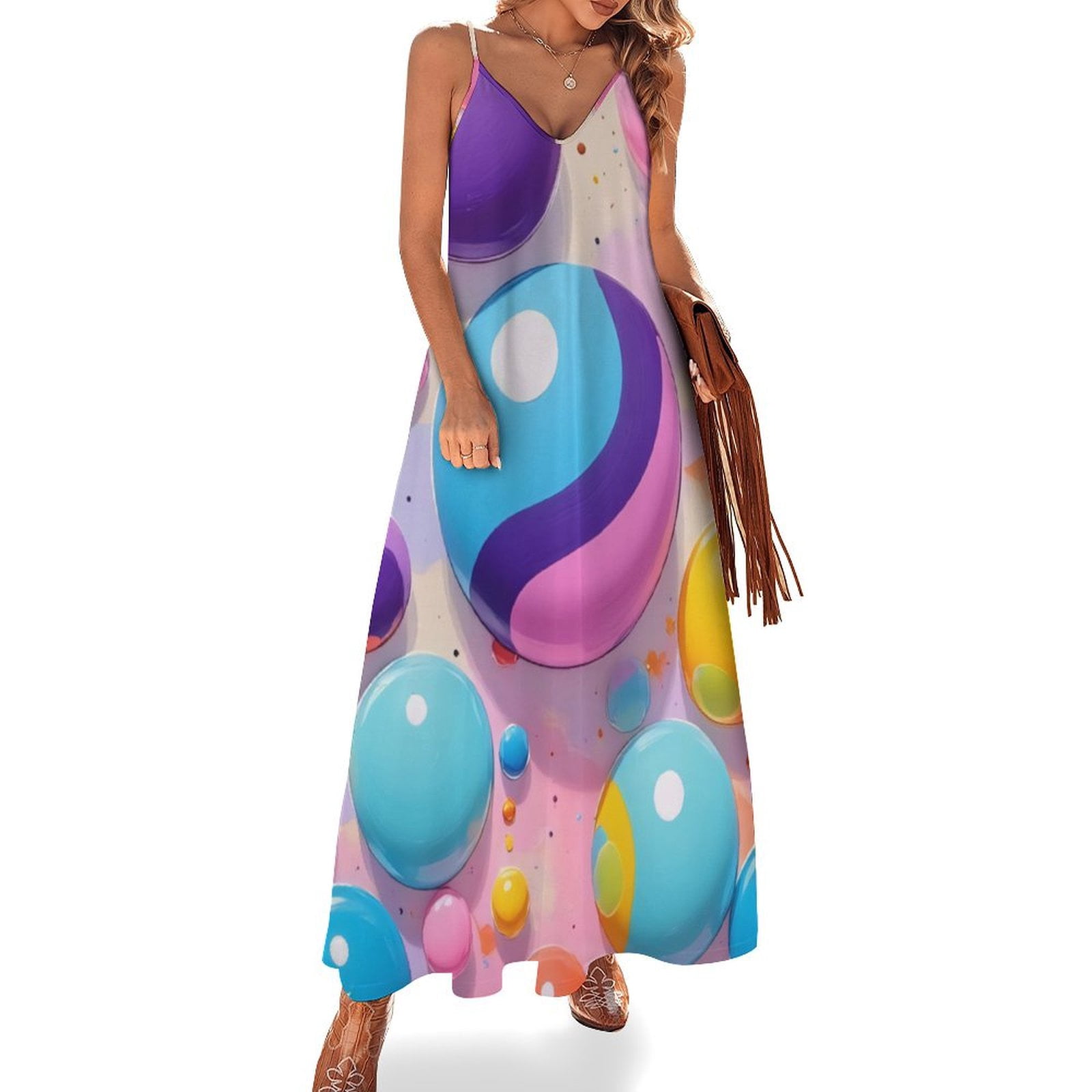 Colorful Candy Spheres Pattern Design Sleeveless Dress Woman Fashion ...