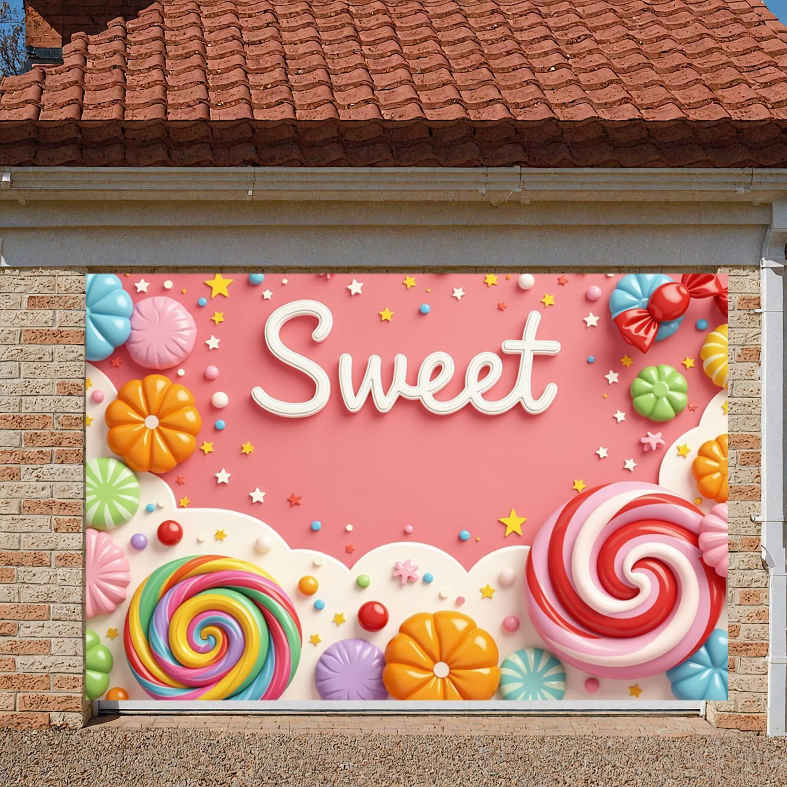 Colorful Candy Sweet Banner Pink Background Candy Display Star Pattern ...