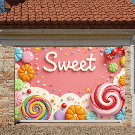 Colorful Candy Sweet Banner Pink Background Candy Display Star Pattern ...