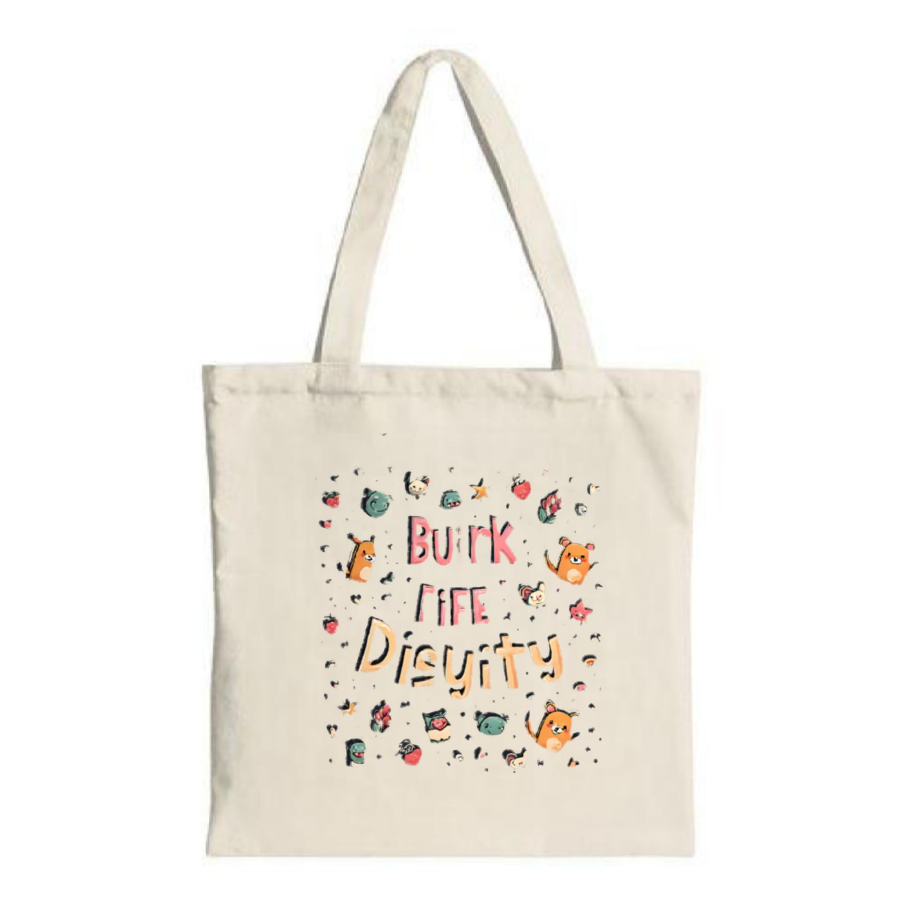 Colorful Canvas Tote Bag with " BURK LIFE DRIETH " in bold letters ...