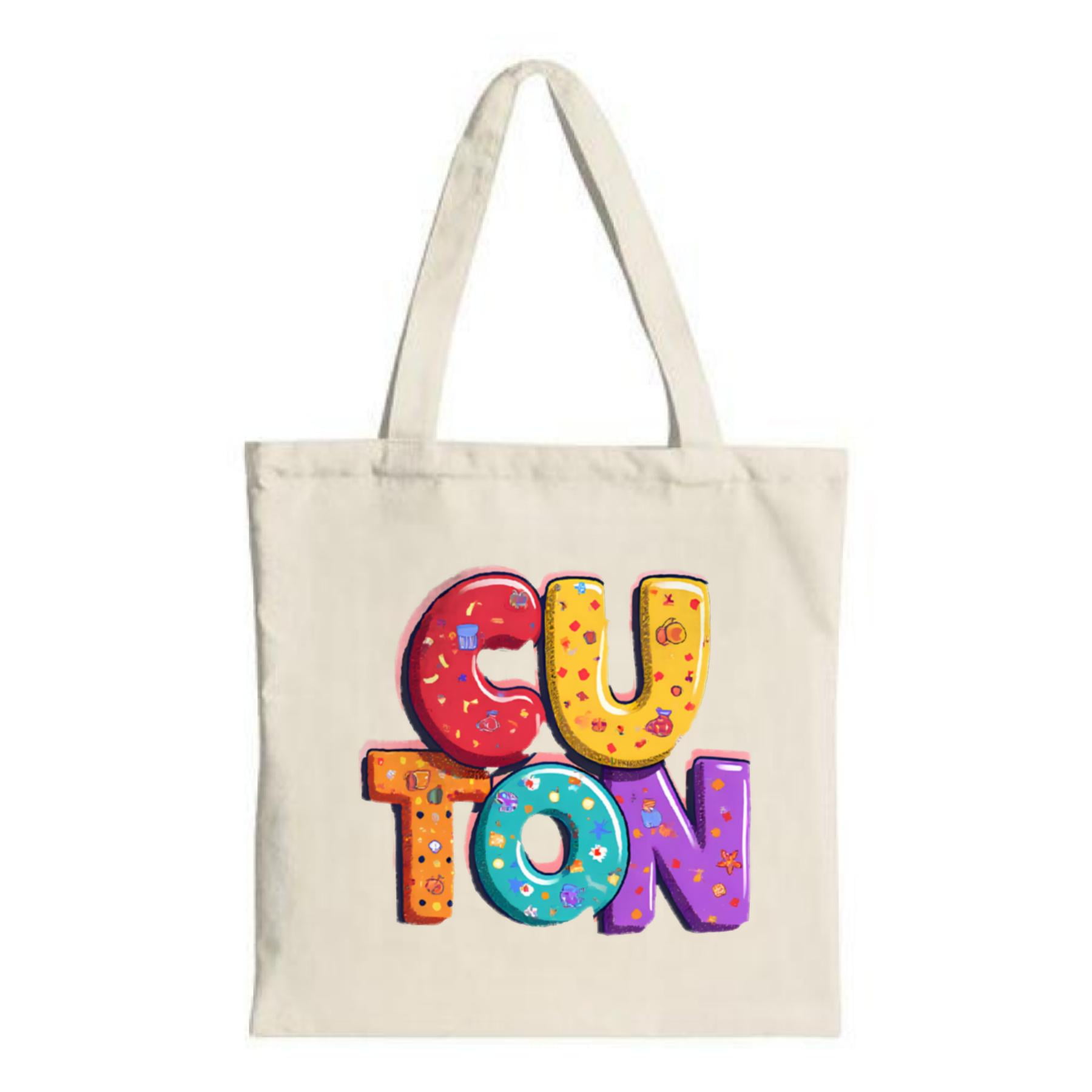 Colorful Canvas Tote Bag with Bold ' CUTON ' Design - Playful Patterns ...