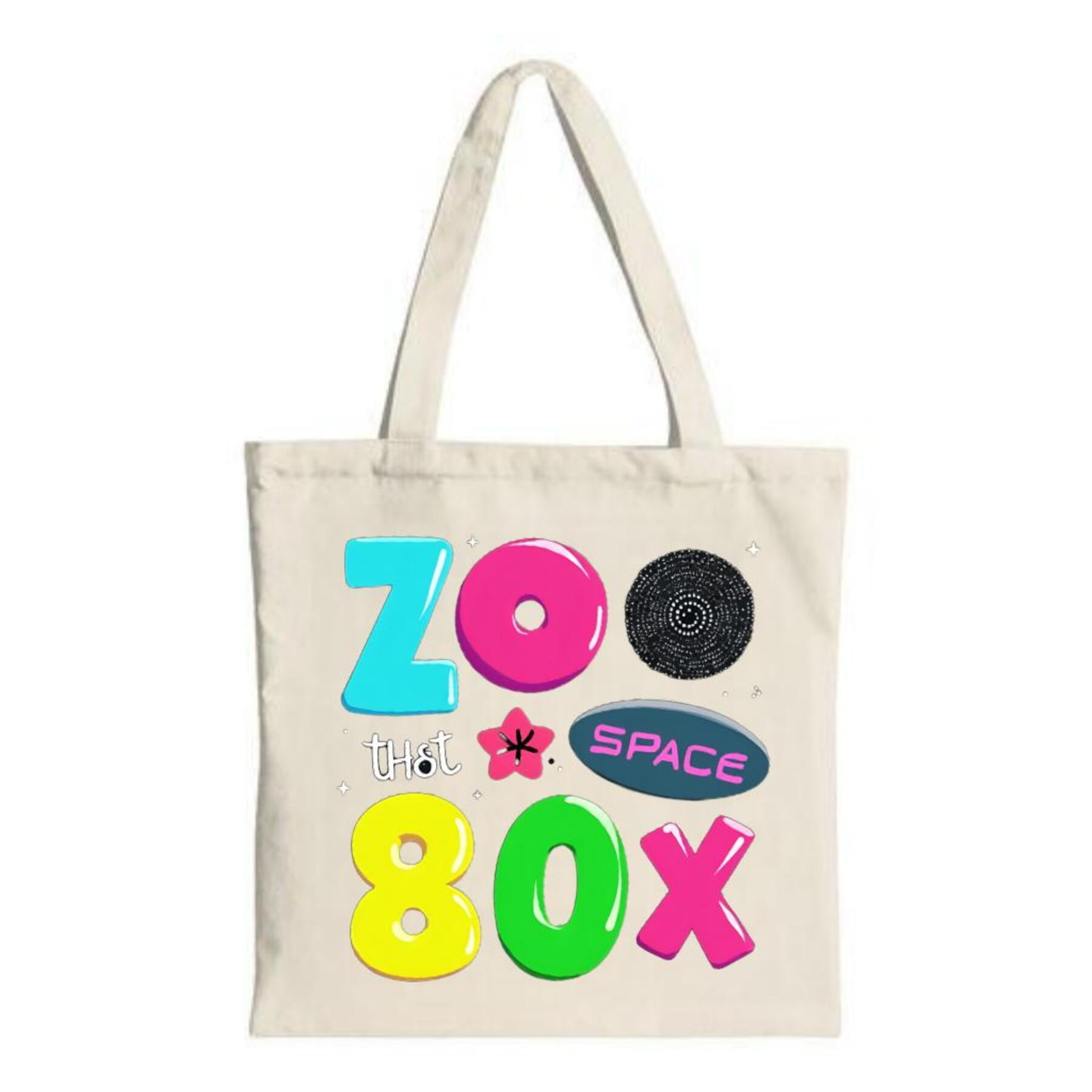 Colorful Canvas Tote Bag with Bold ' ZOO THAT 80X ' Design Bright ...