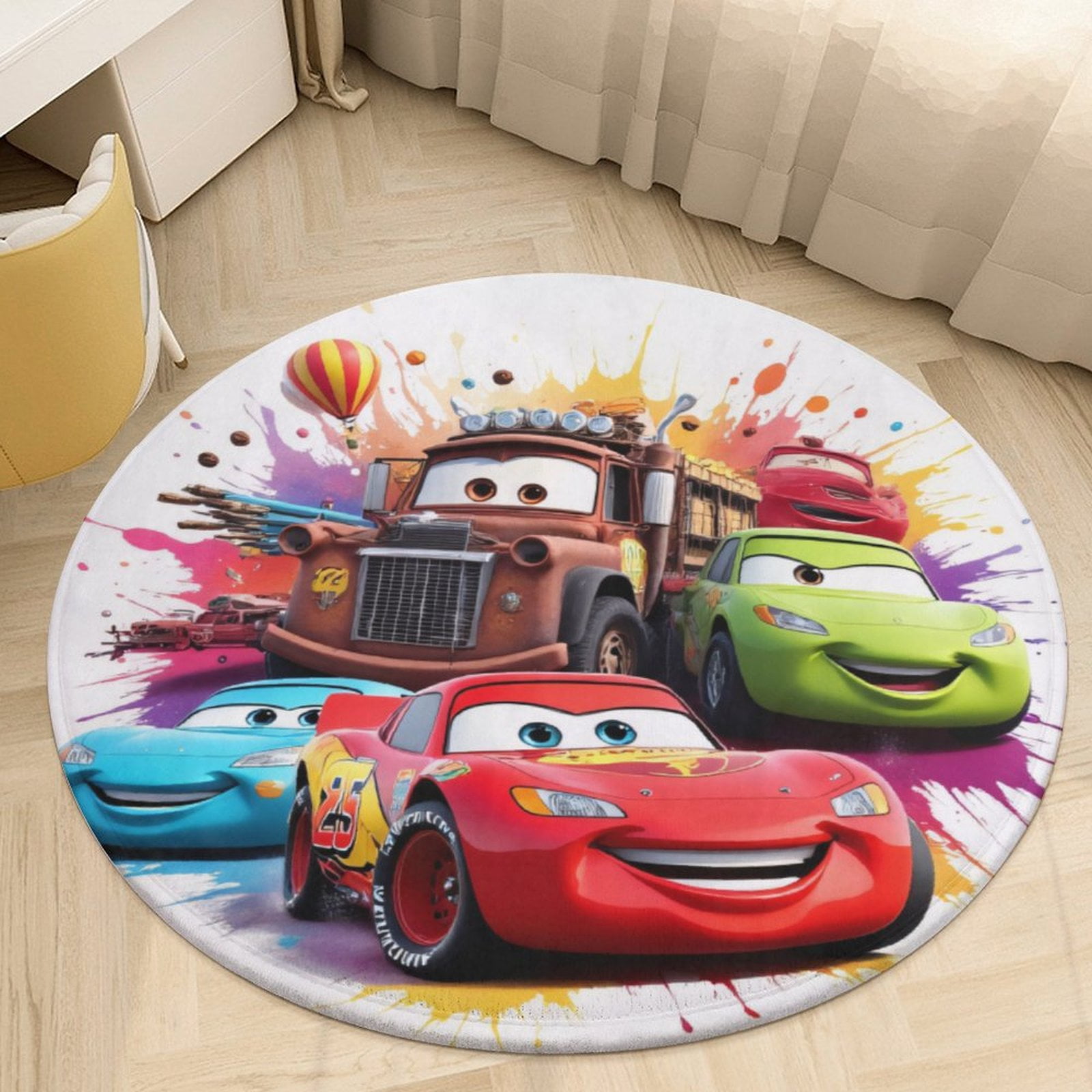 Colorful Car Characters Splash Art Round Area Rugs for Bedroom Living ...