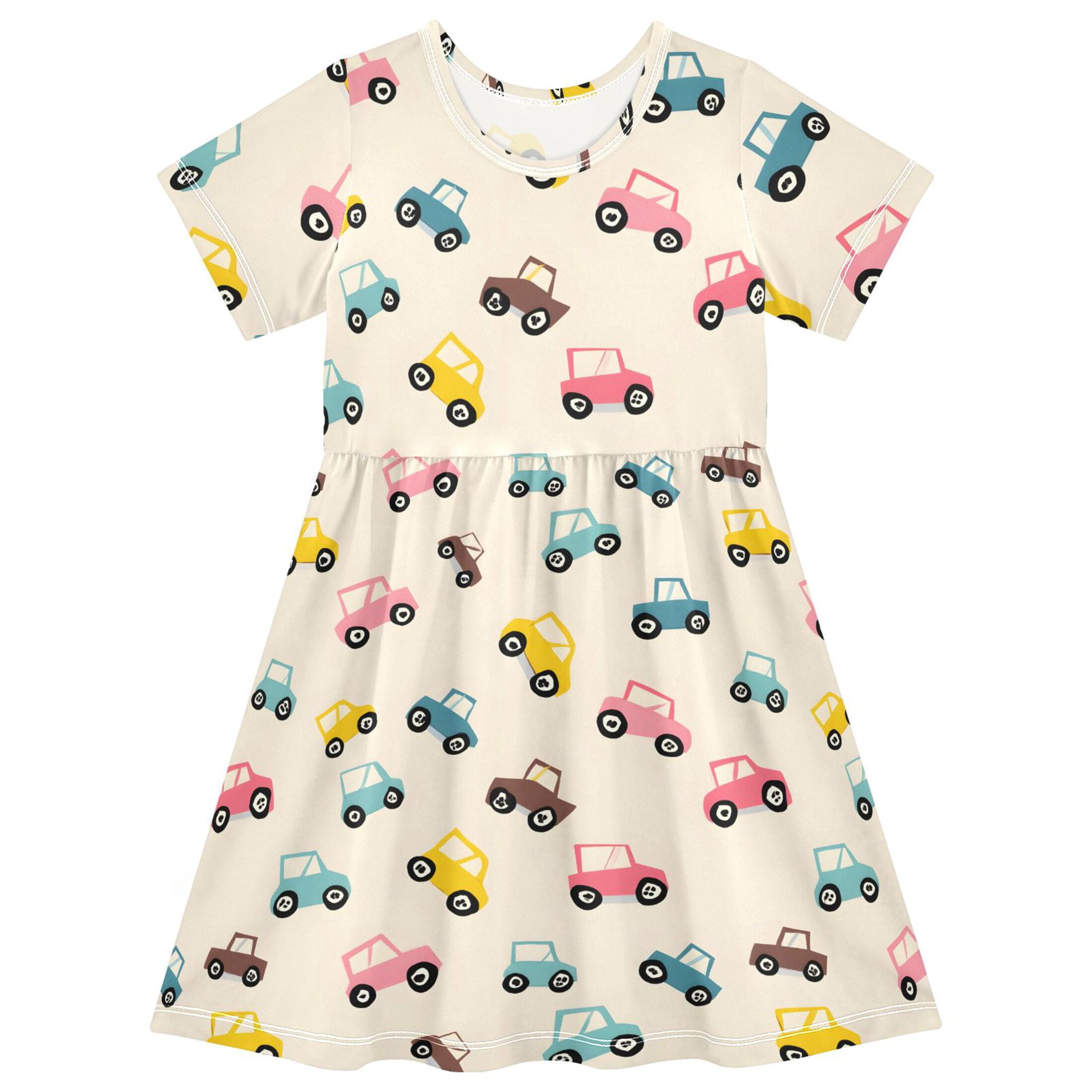 Colorful Car Short Sleeve Dress A-Line Cute Midi Casual Sundress 2-8 ...