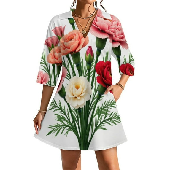 Colorful Carnation Flower Bouquet Womens Dress With Pockets Summer V ...