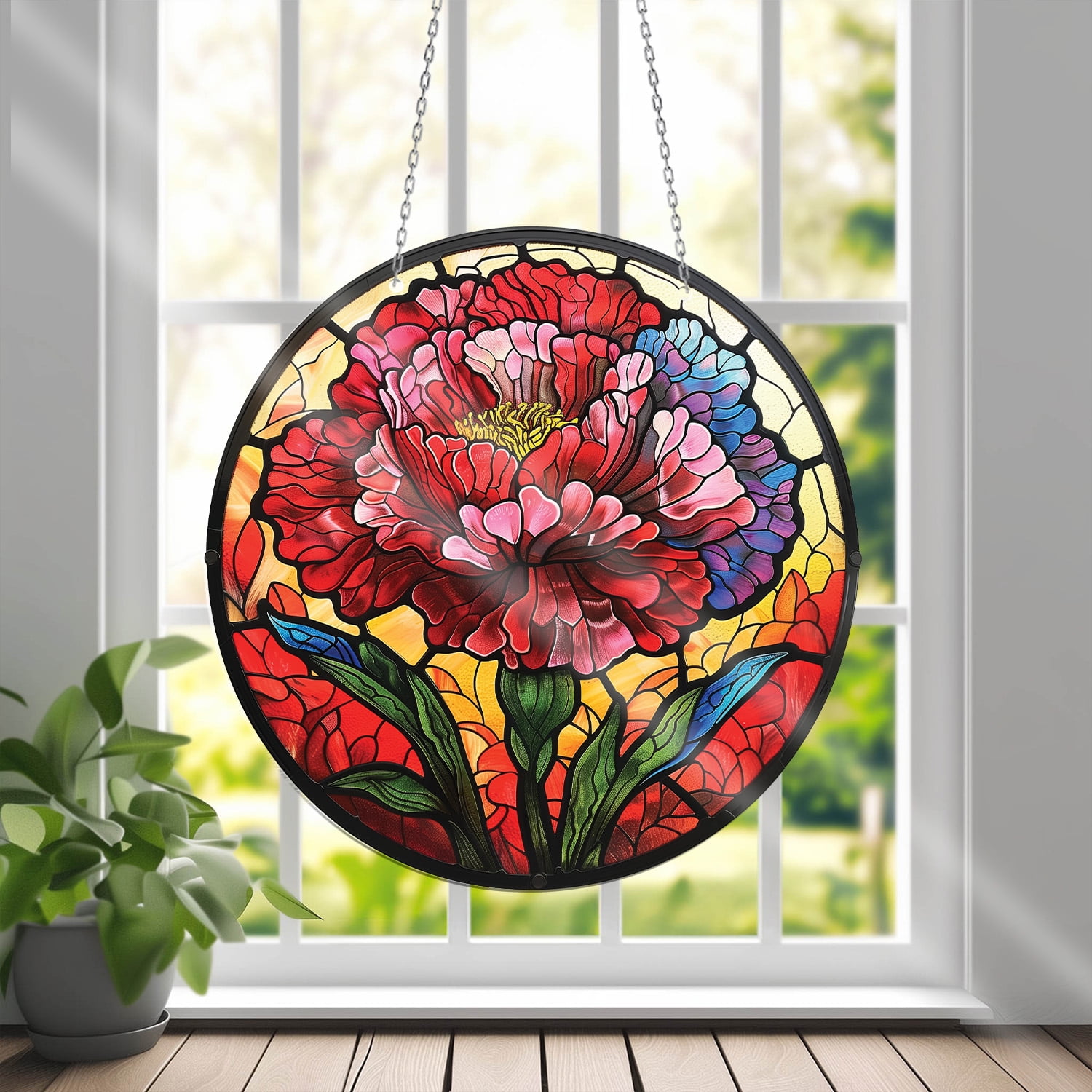 Colorful Carnation Stained Glass Suncatcher - Bright Acrylic Decor ...