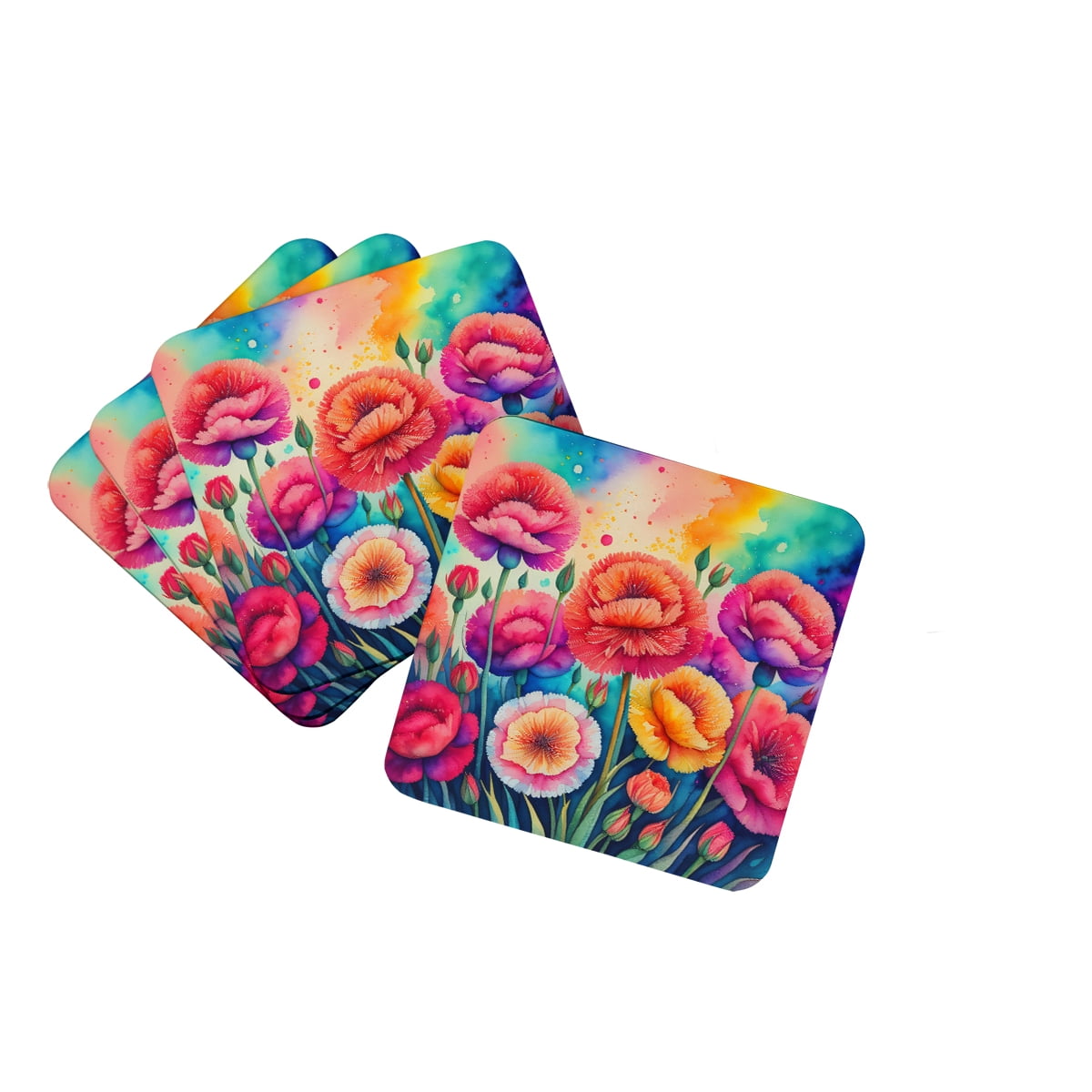 Colorful Carnations Foam Coaster Set of 4 3.5 in x 3.5 in - Walmart.com