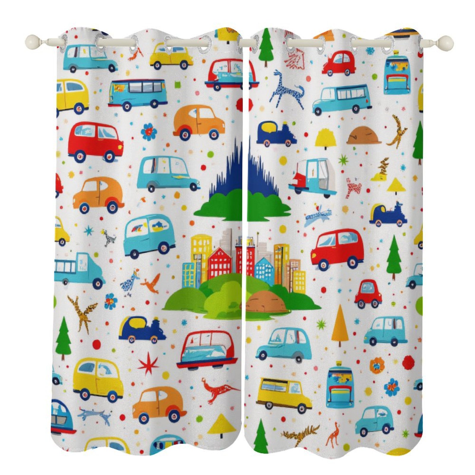 Colorful Cars And City Pattern Blackout Window Curtains for Bedroom ...