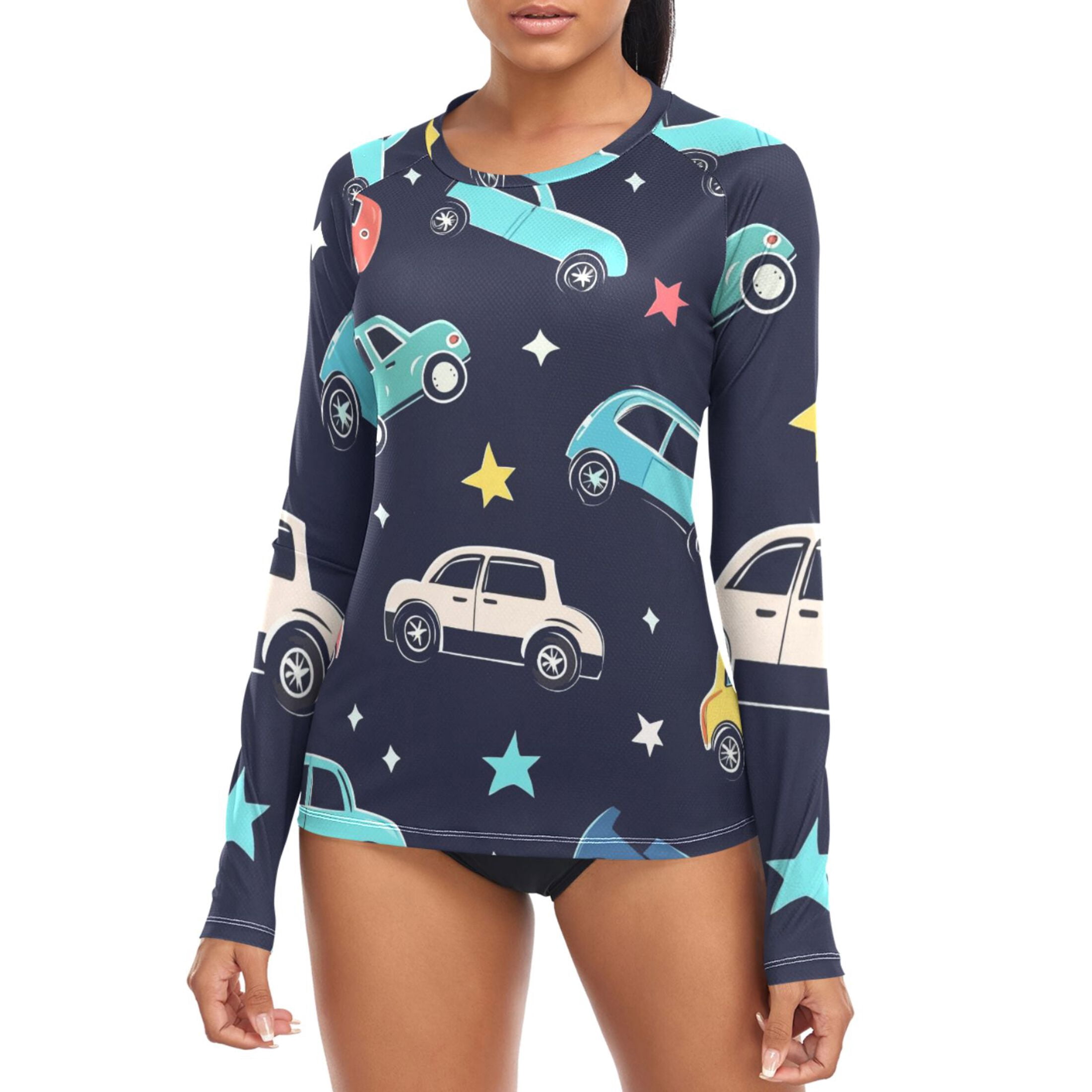 Colorful Cars Stars Cartoon Women's Rash Guard Shirts UPF 50+ Sun ...