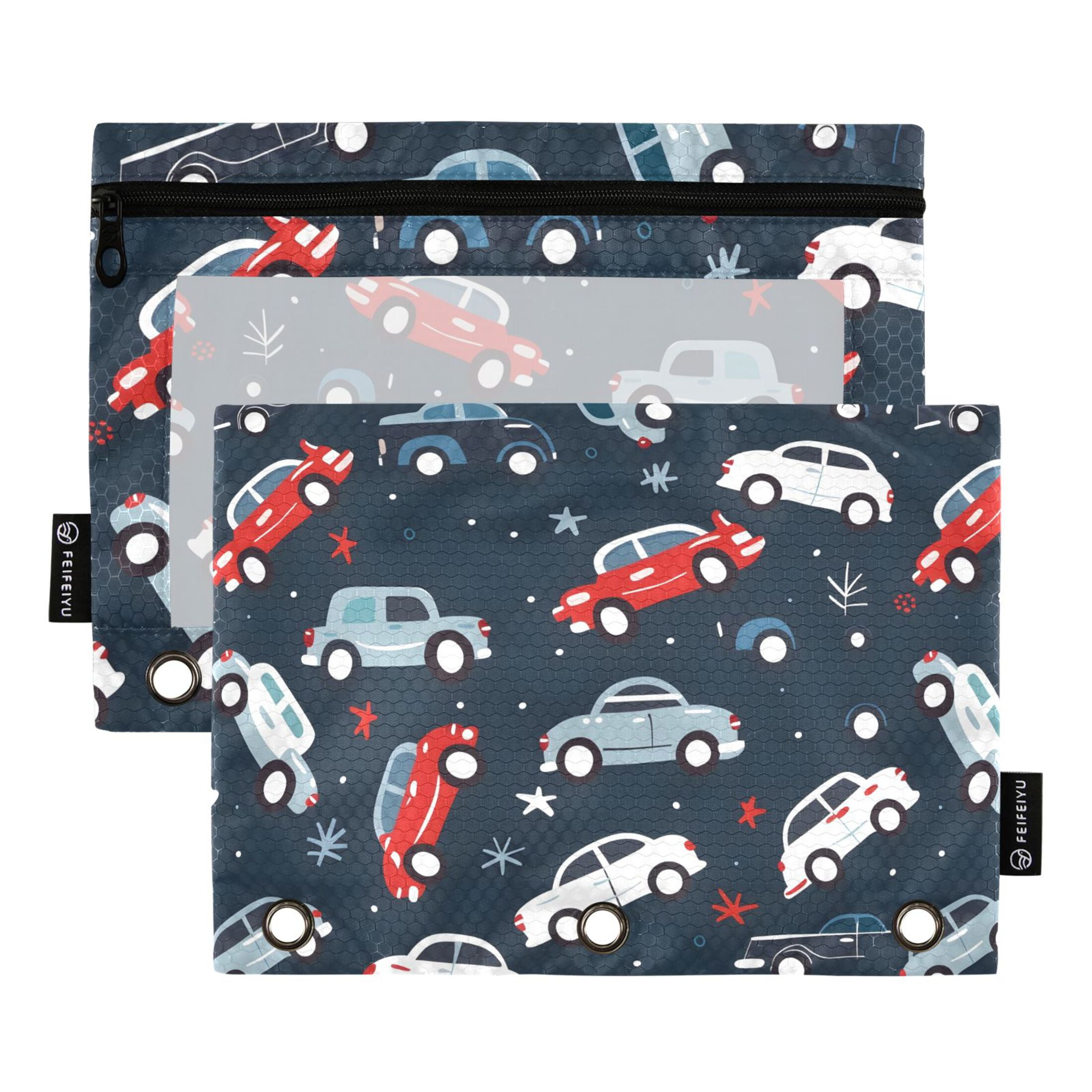 Colorful Cars and Stars 2 Pack Pencil Pouch for 3 Ring Binder Smooth ...