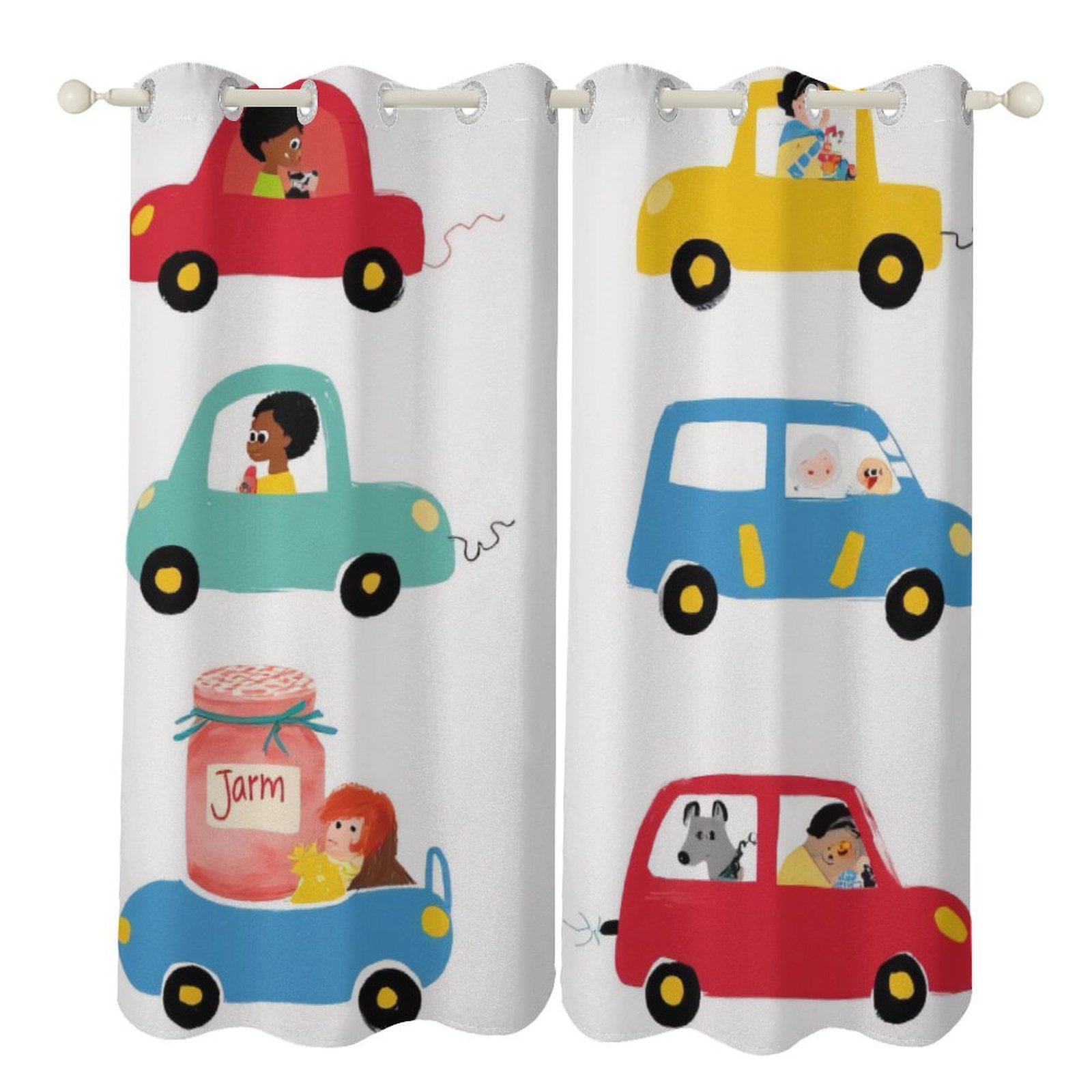 Colorful Cars with Happy Drivers 2 Panels 3D Printing Pattern Curtain ...