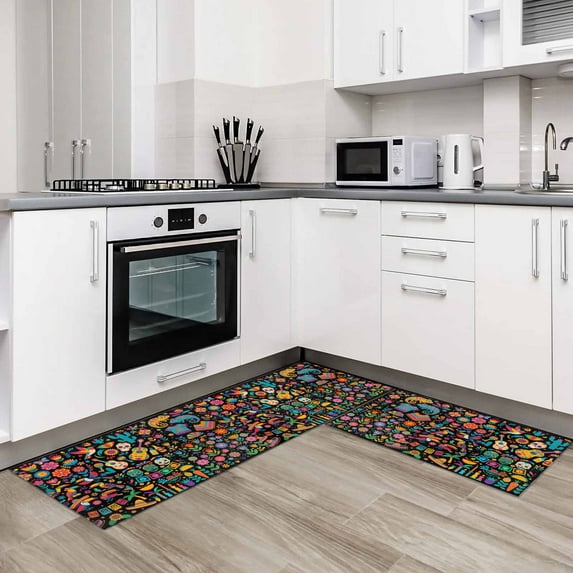Colorful Cartoon 2 Pieces Non-Slip Kitchen Mat Set Funny Flowers Guitar ...