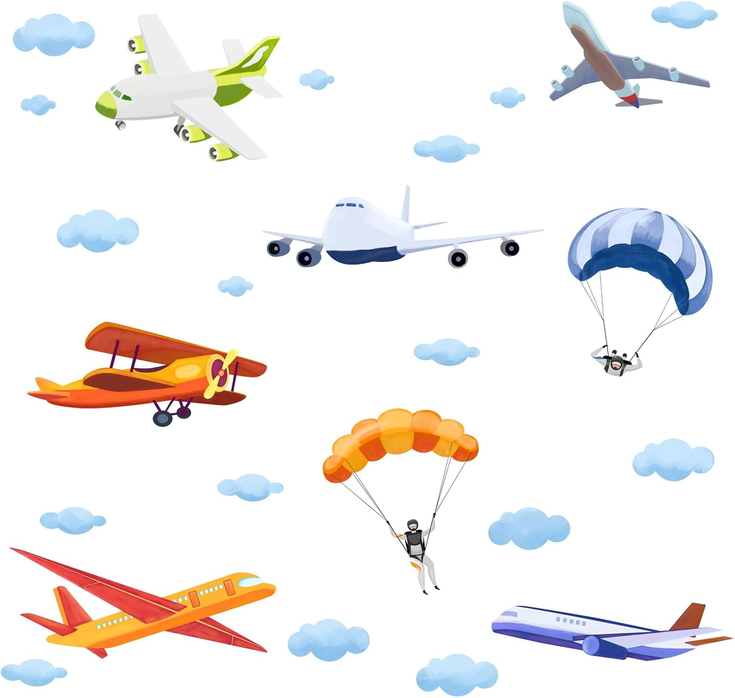 Colorful Cartoon Airplane Wall Stickers Aircraft Biplane Vinyl Wall ...