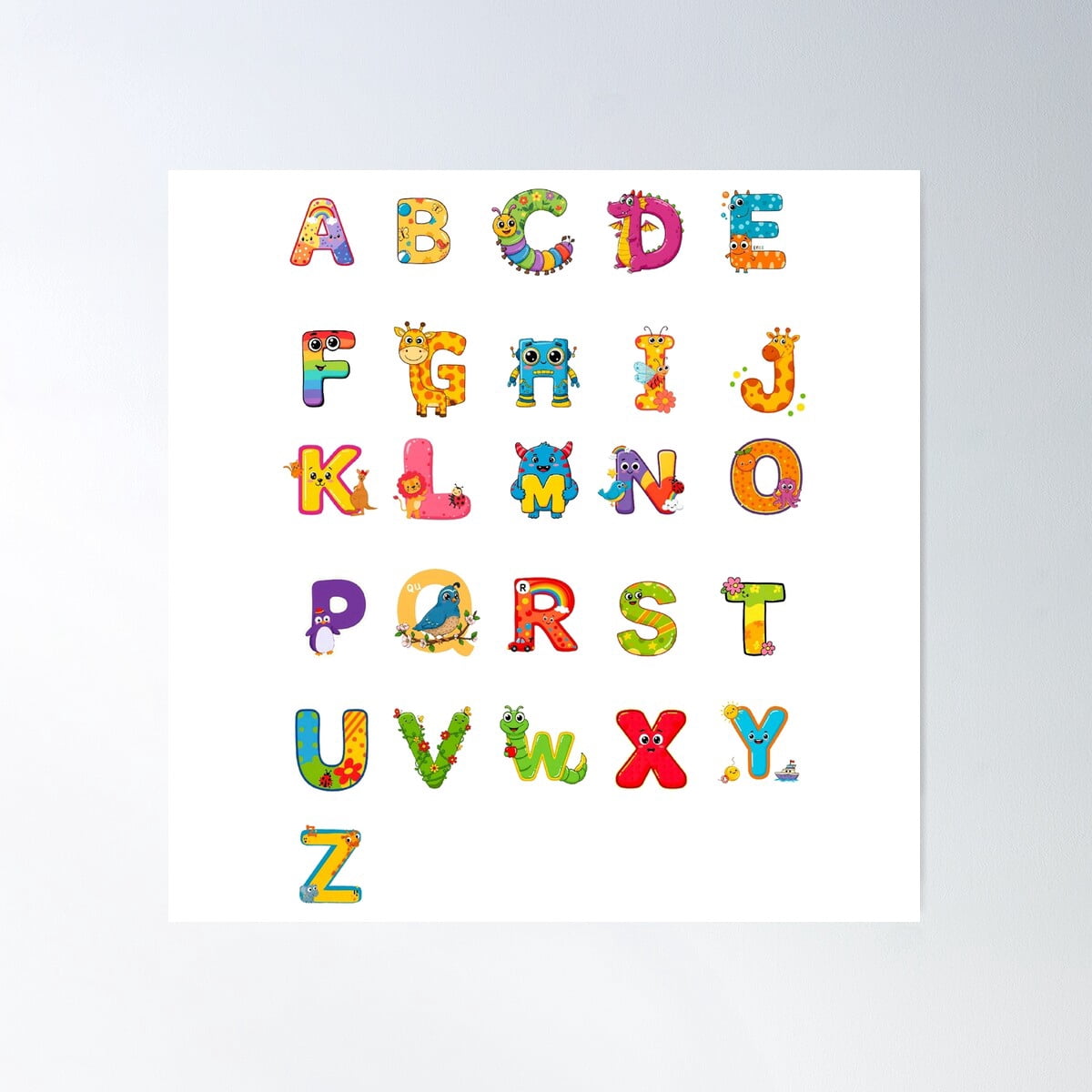 Colorful Cartoon Alphabet | Fun Educational Abc Letters For Kids Poster ...