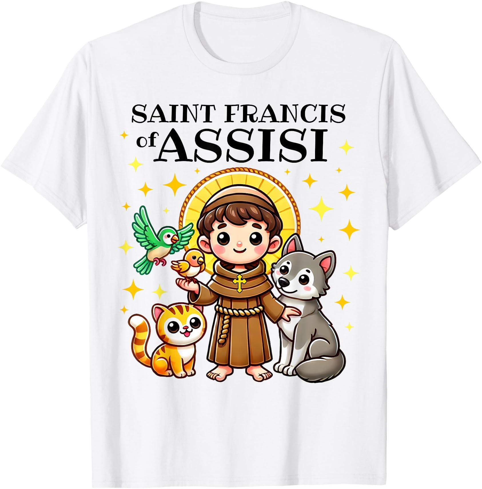 Colorful Cartoon Animal T-Shirt for Inspired by Saint Francis of Assisi ...