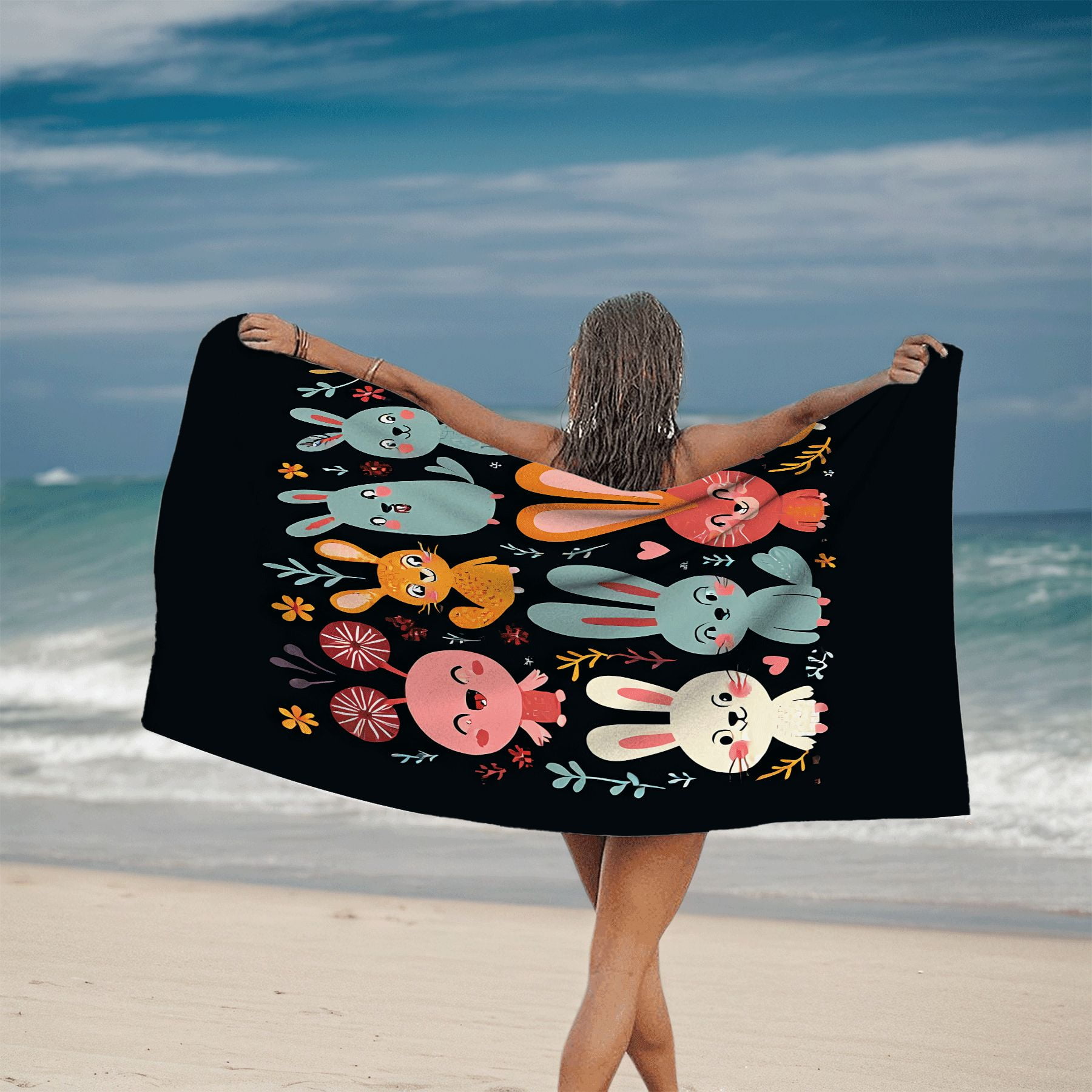 Colorful Cartoon Animals Beach Towel - Vibrant Rabbits Squirrels & Fox ...